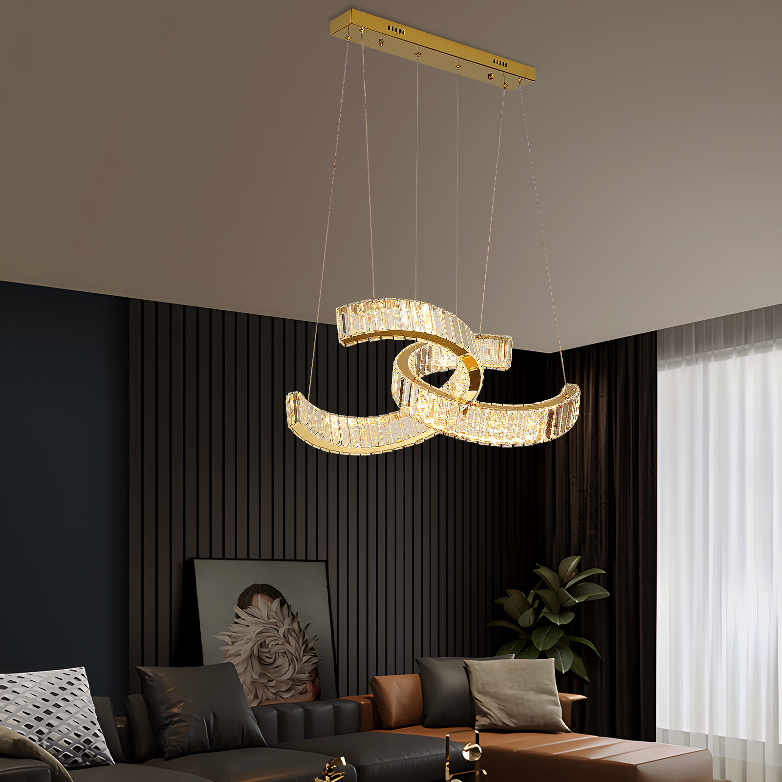 Fairmont Park Luxury Crystal Titanium Gold Chandelier Ceiling Led ...