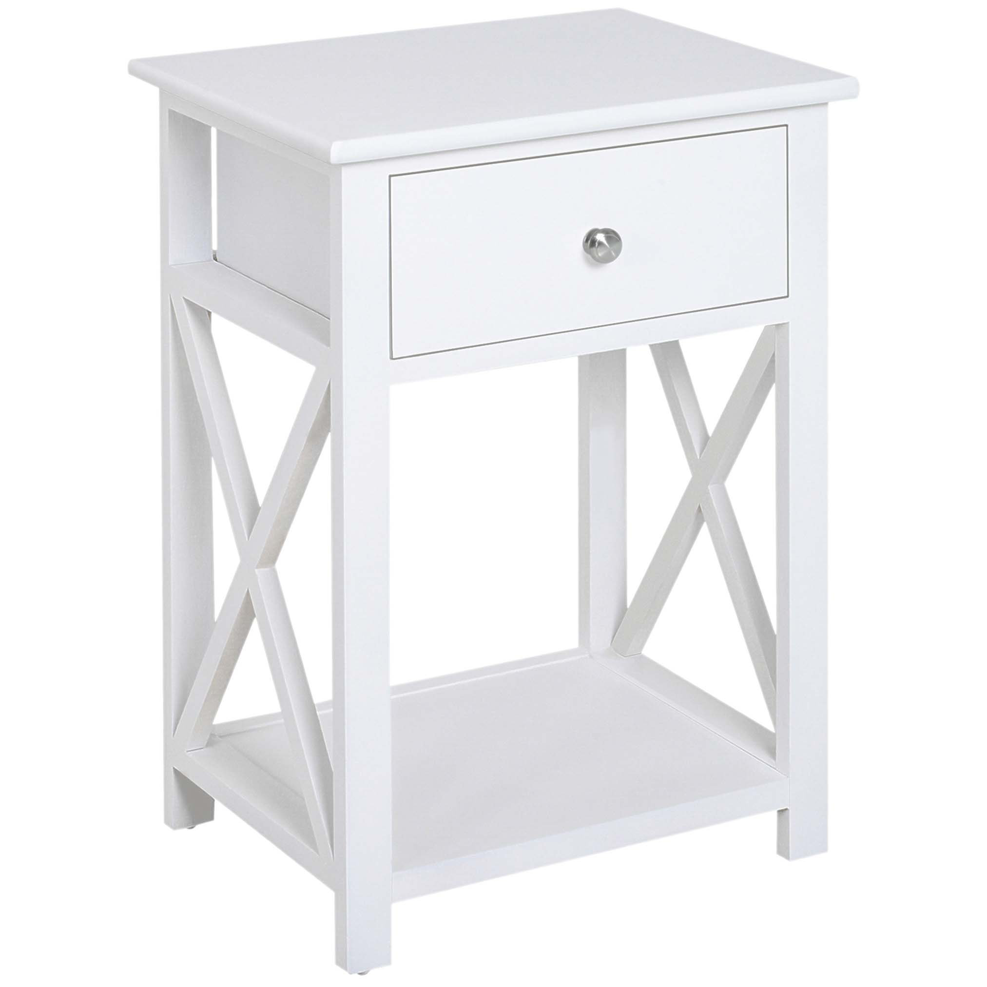 August Grove® Farmhouse Style X-Frame Side Table With Drawer And Shelf ...
