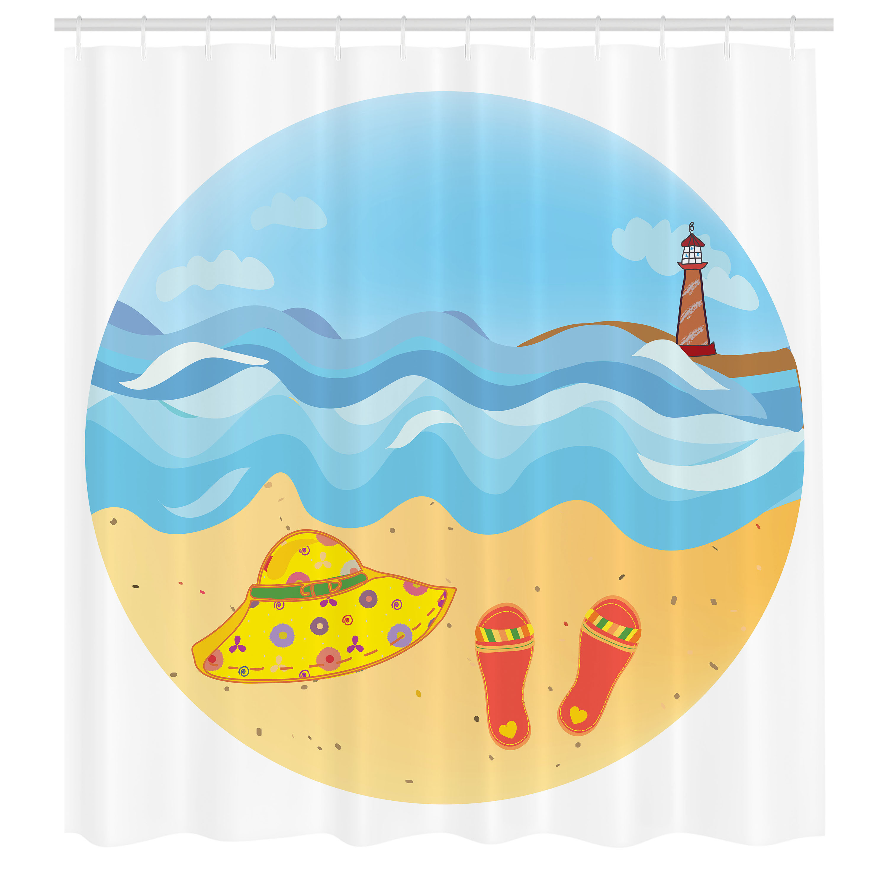 East Urban Home Olenik Lighthouse Shower Curtain Minimal Doodle Ocean ...