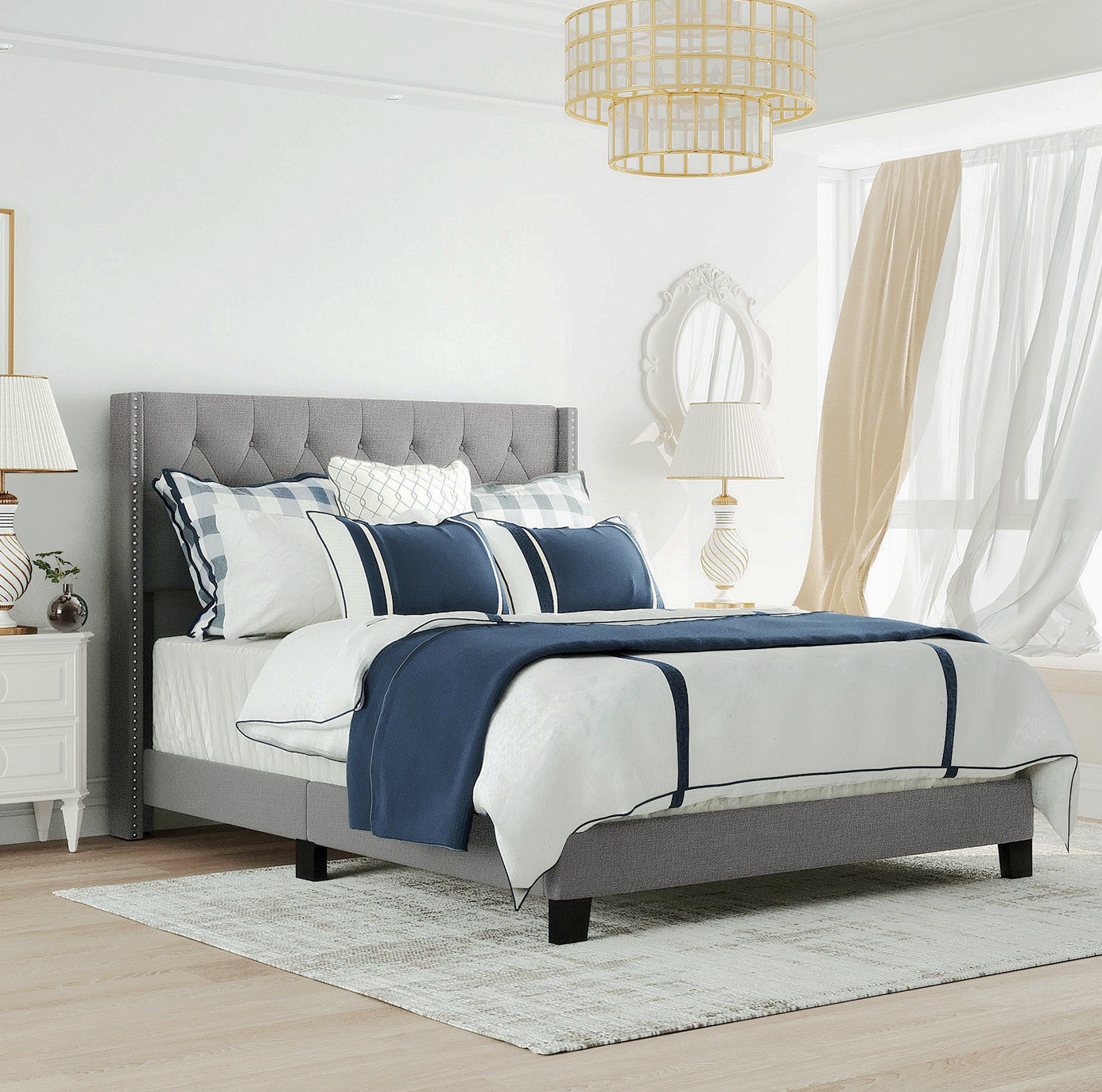 Winston Porter Noritta Queen Bed Frame With Headboard Upholstered Bed ...
