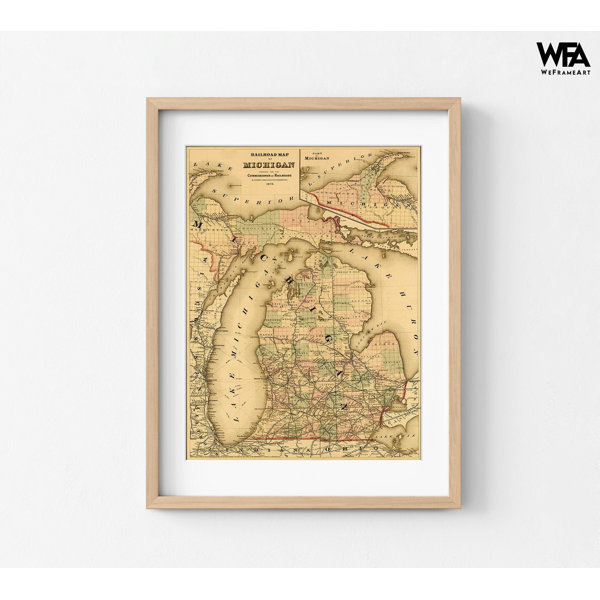 WeFrameArt Michigan 1876, Large Michigan Map, Michigan Map Art, Vintage ...