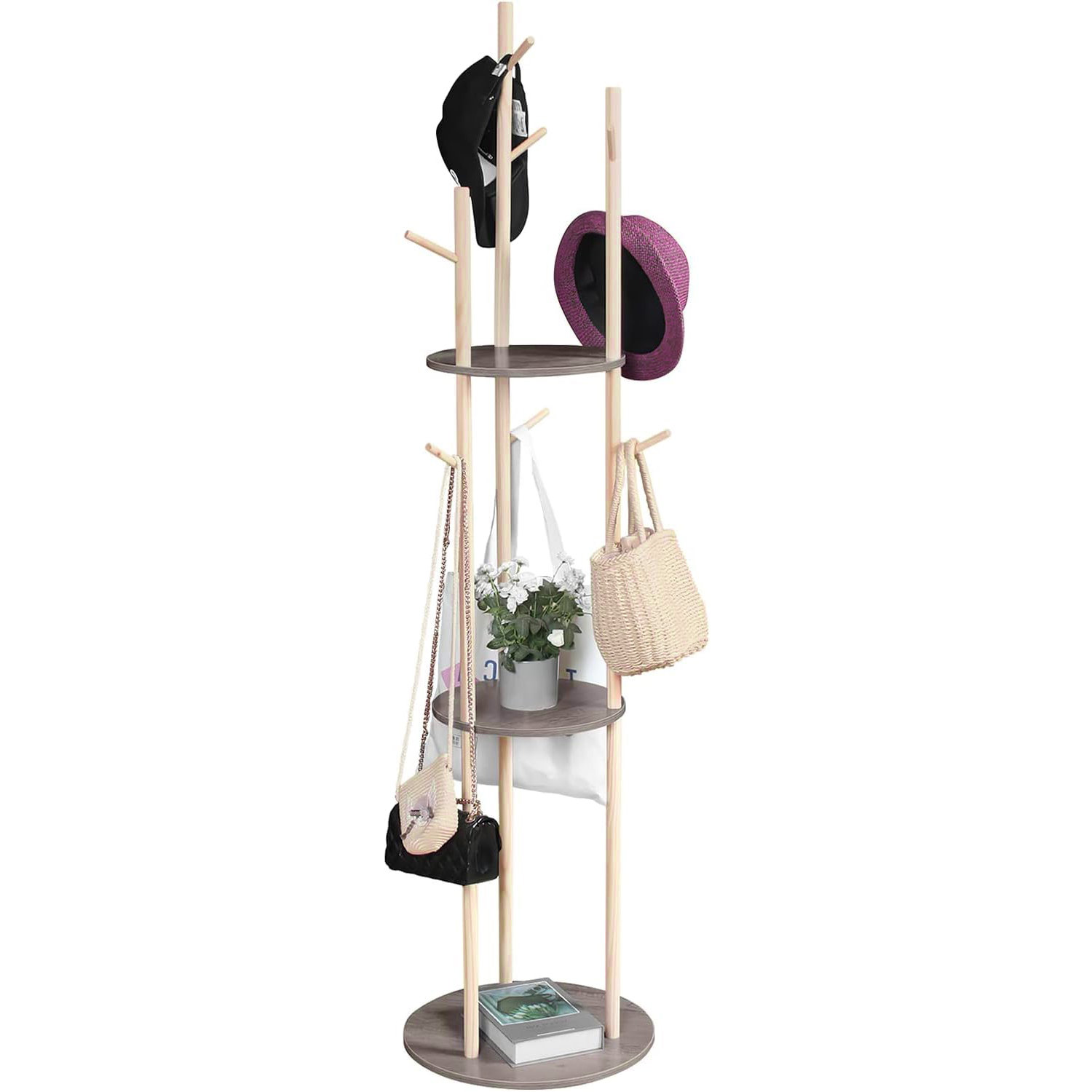 Latitude Run® Free Standing Hall Coat Tree & Coat Rack - Wood, 9 Hooks ...