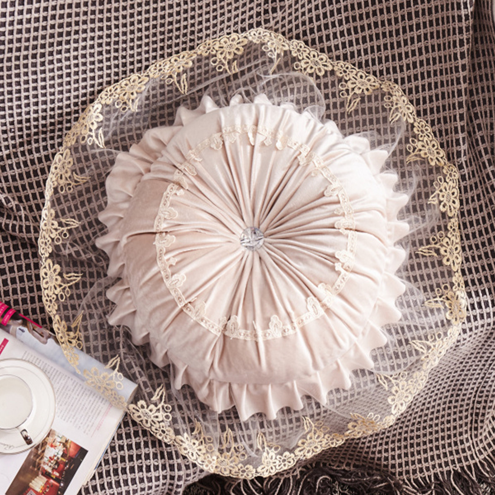 Kindred Home 15-Inch Round Lace Decorative Pillow for Couch Decor | Wayfair