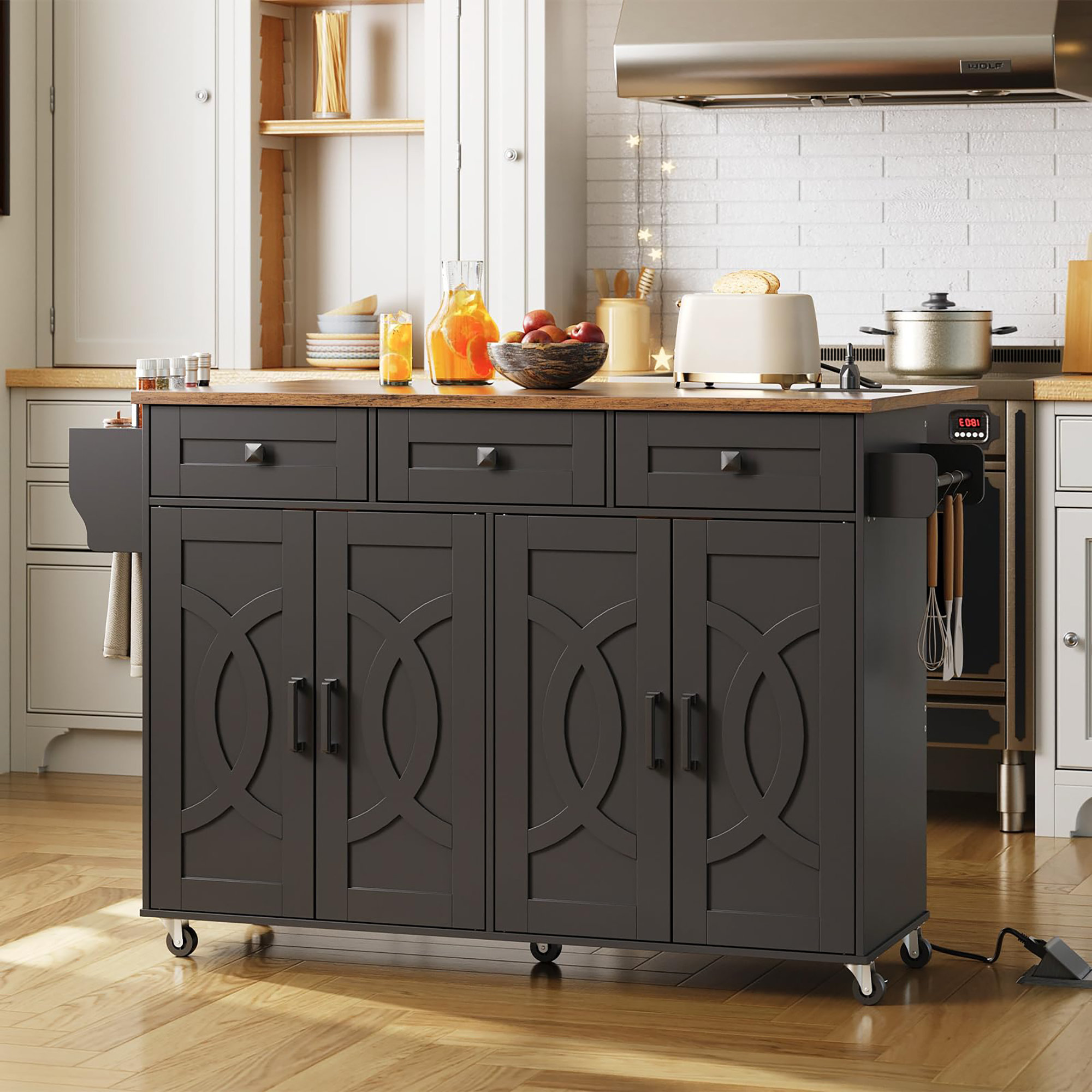 Ophelia & Co. Rolling Kitchen Island with Storage and Power Outlet ...
