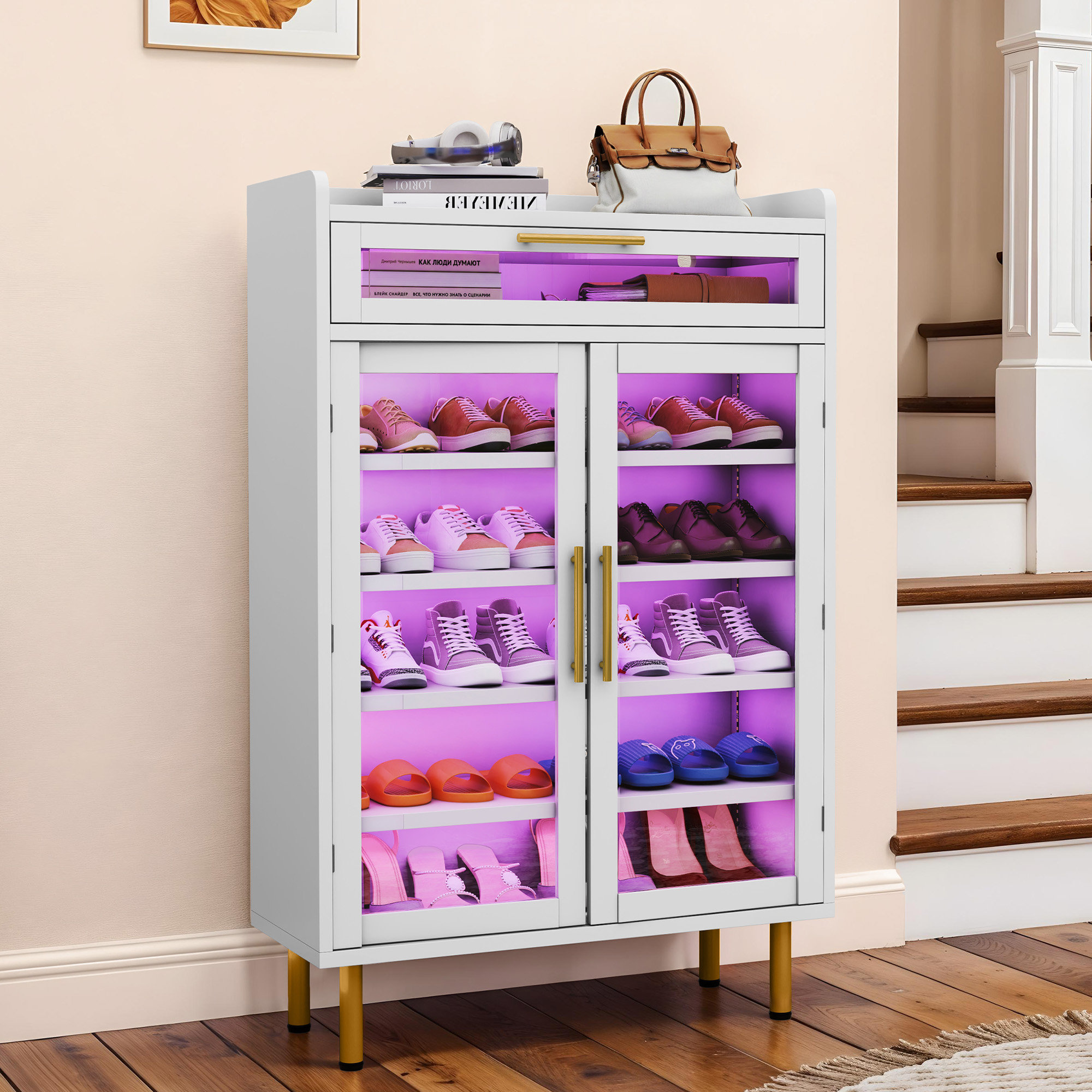 Orren Ellis Modern LED Shoe Cabinet with Acrylic Doors and Storage ...