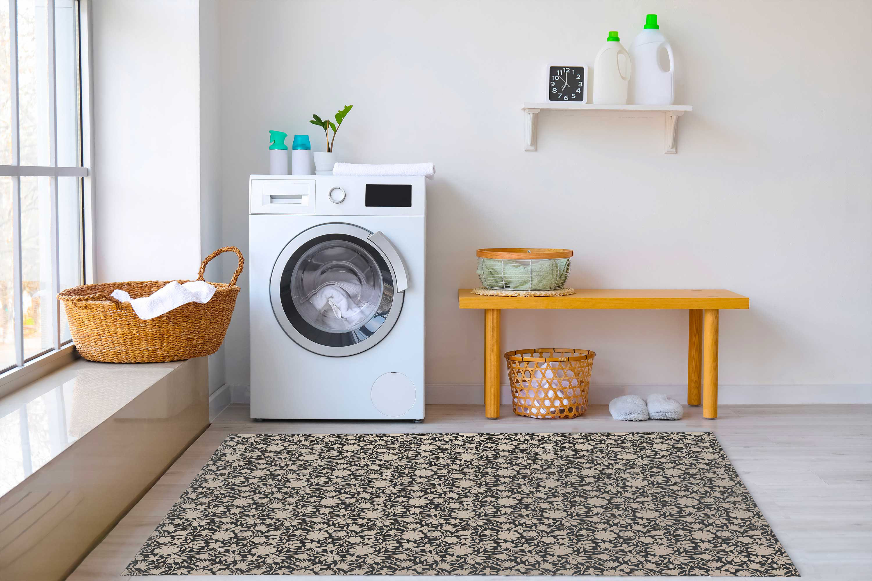 Red Barrel Studio® Sydenham Floral Polyester Laundry Mat in Dark Gray ...