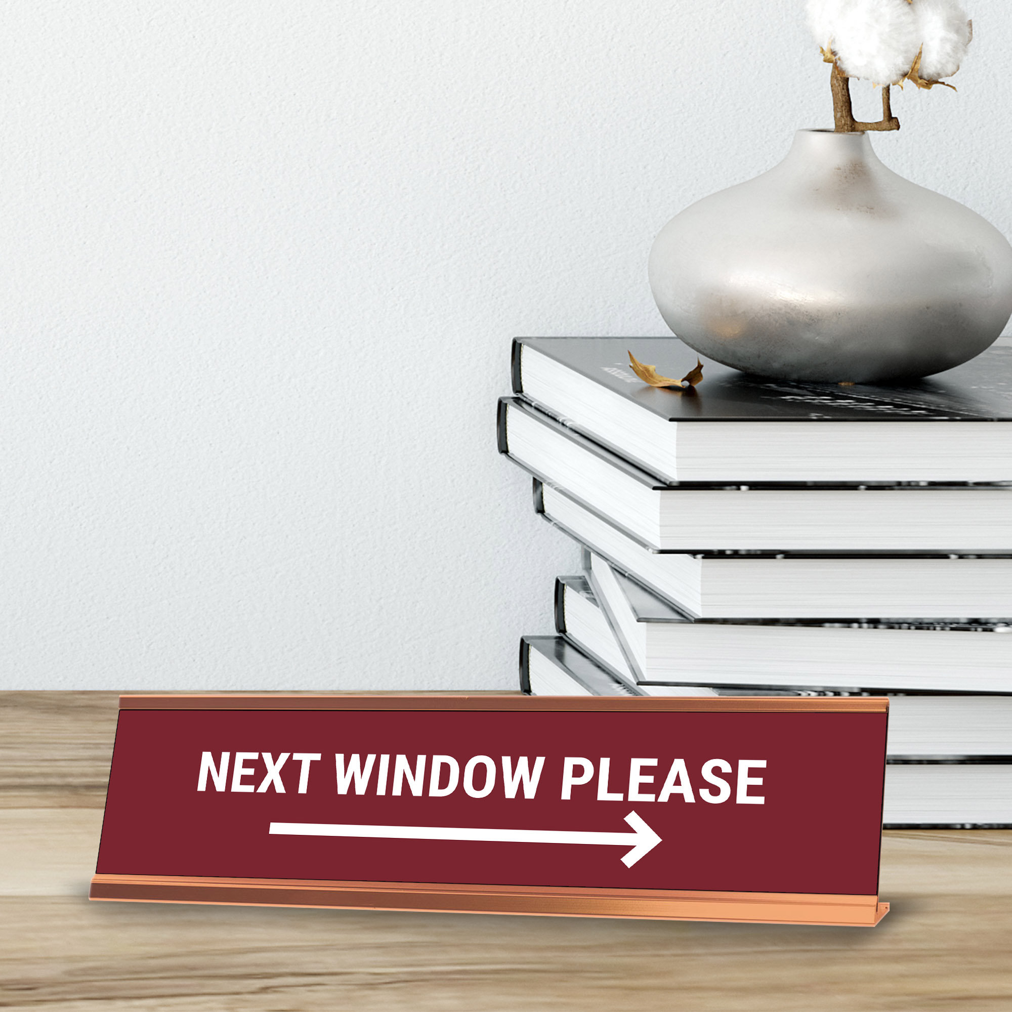 Signs ByLITA Next Window Please, Red Wine Gold Frame, Desk Sign (2X8 ...