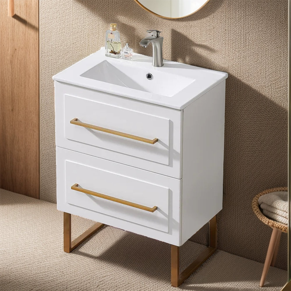 Mercer41 Ensemble de meuble-lavabo simple autoportant blanc 24 po avec 2 tiroirs Grasmick ...