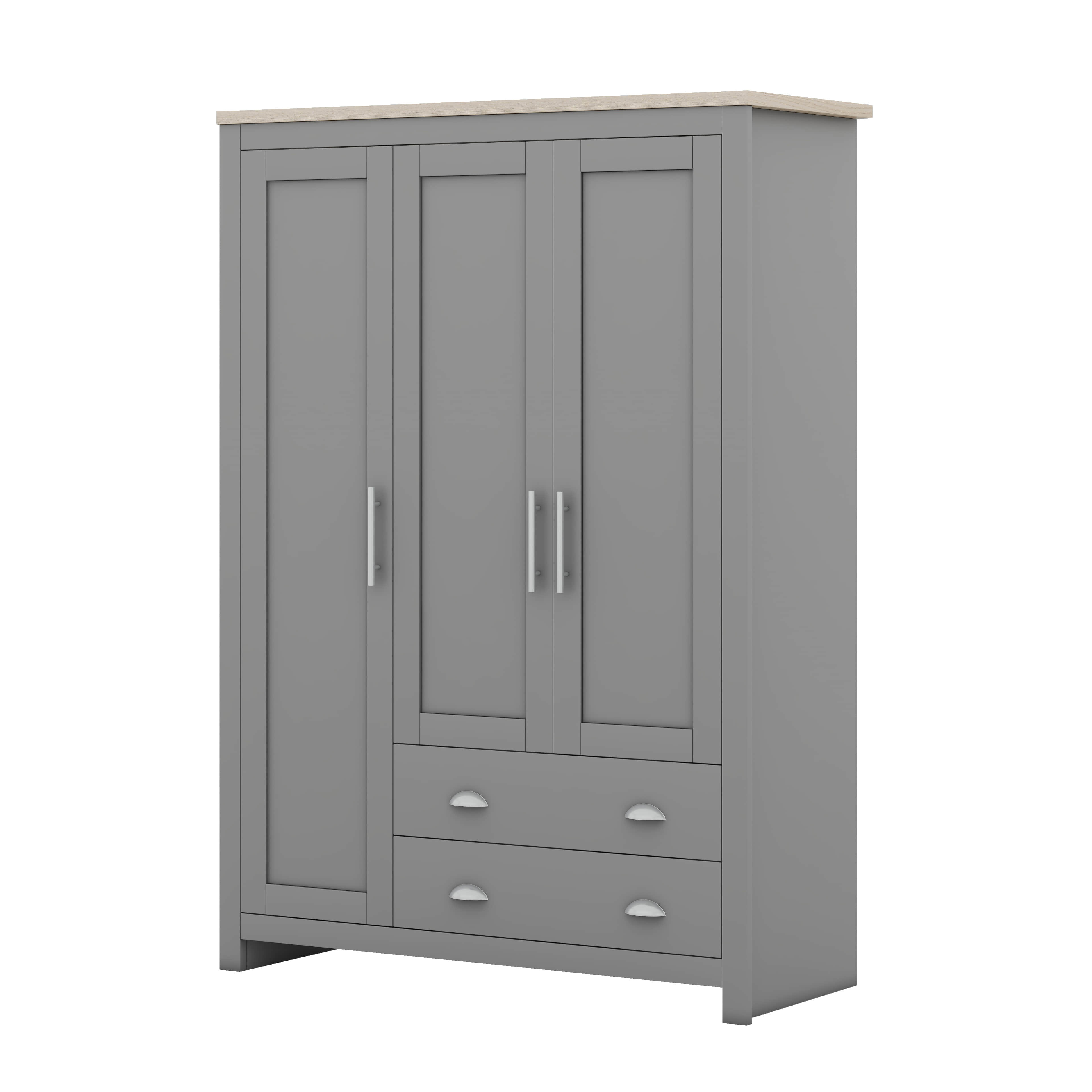 Cosmic Three Door Storage Wardrobe With Cabinets And Two Hanging Rods ...