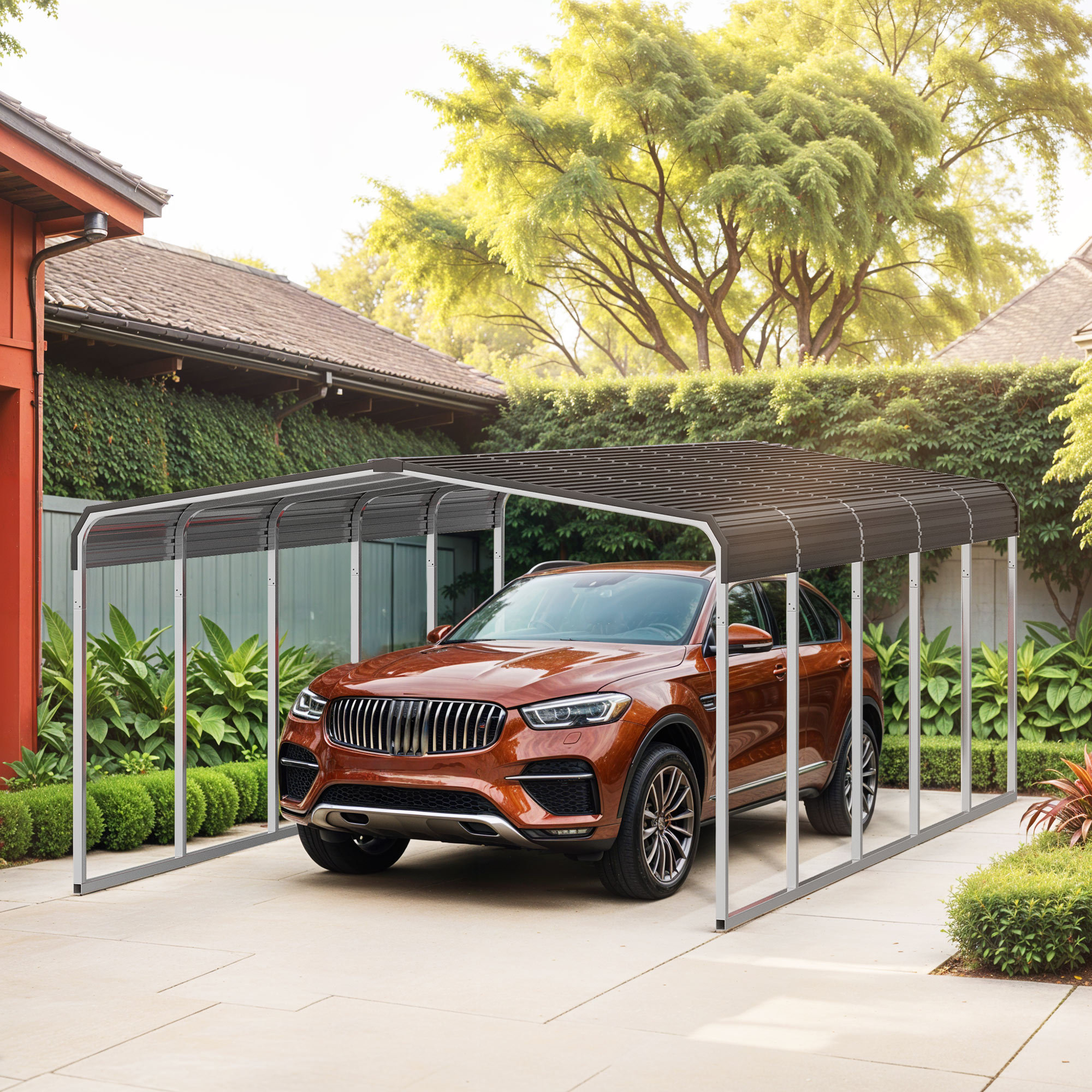 Edrosie Inc 20' x 12' x 8.6' Heavy Duty Metal Vehicle Port with Rust ...