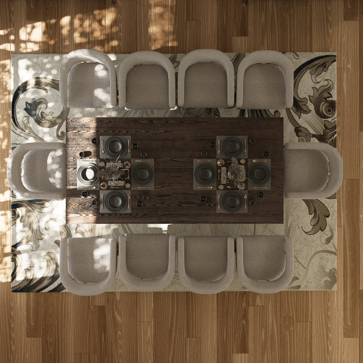 Mercer41 94 Inch Wood Dining Table With H-Shaped Wood Base And Polished ...