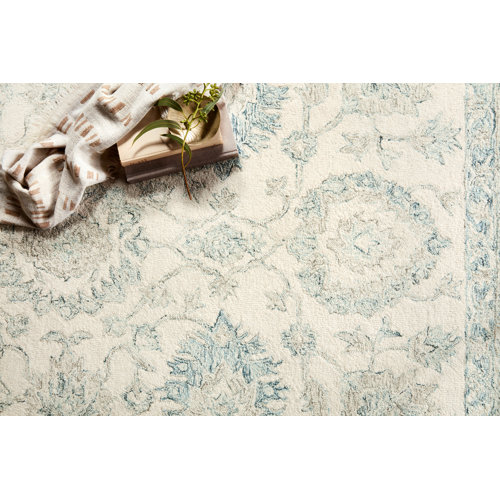 Aden Handmade Wool Ivory/Blue Rug & Reviews | Birch Lane