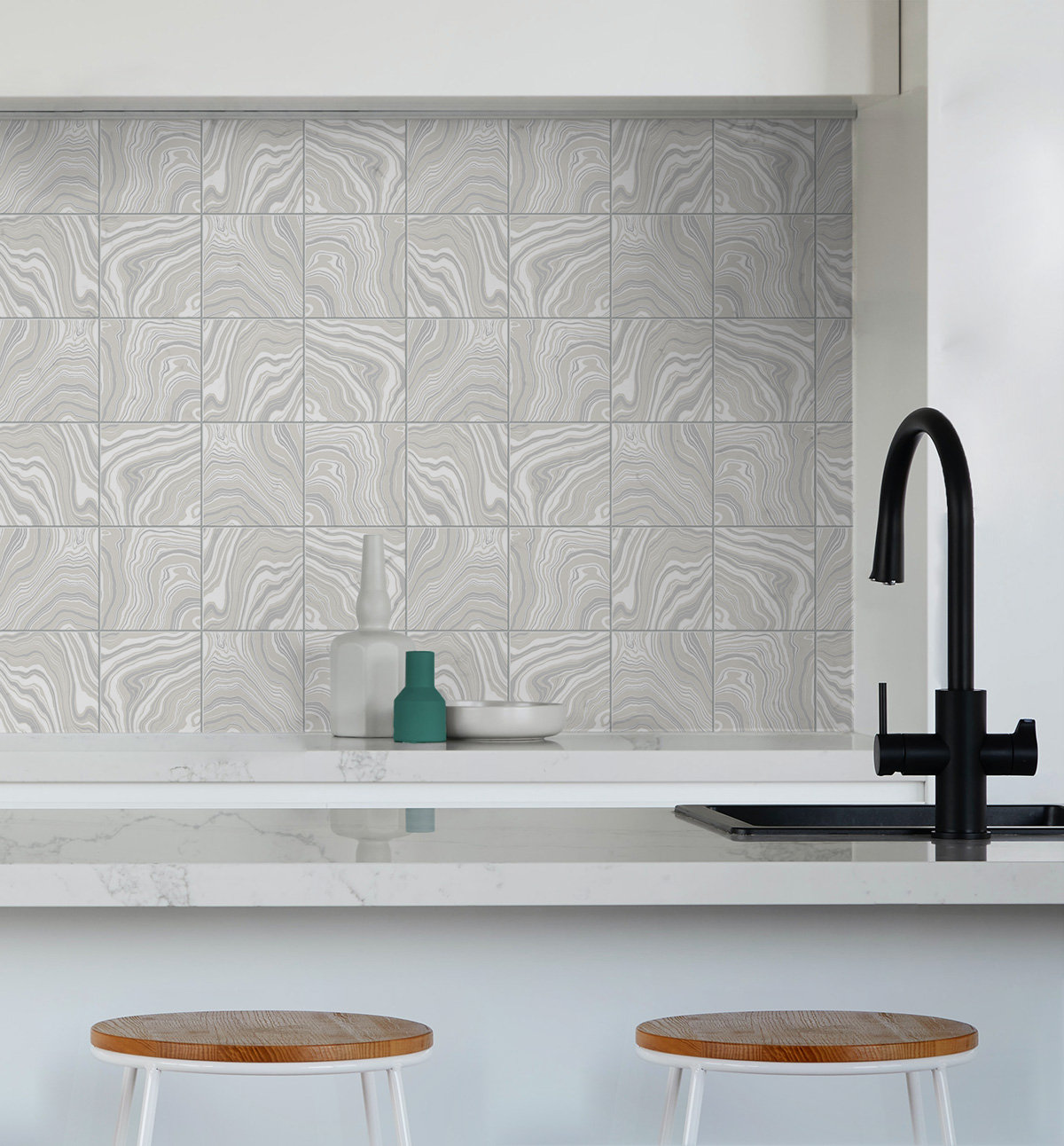 Lillian August Luxe Haven Marbled Tile 18' L x 20.5" W Peel and Stick ...