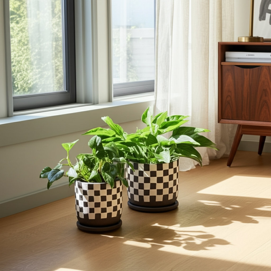 Ebern Designs Jamesjoseph Stoneware Ceramic Planter Set with Drainage ...