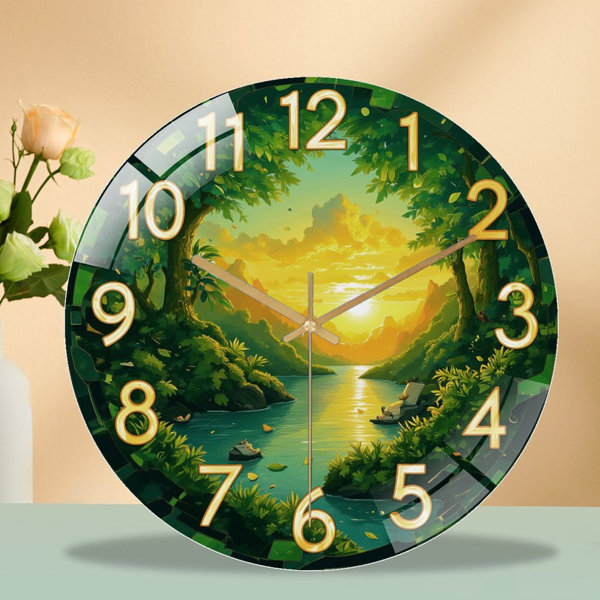 George Oliver Round Tempered Glass Wall Clock with Silent Quartz ...