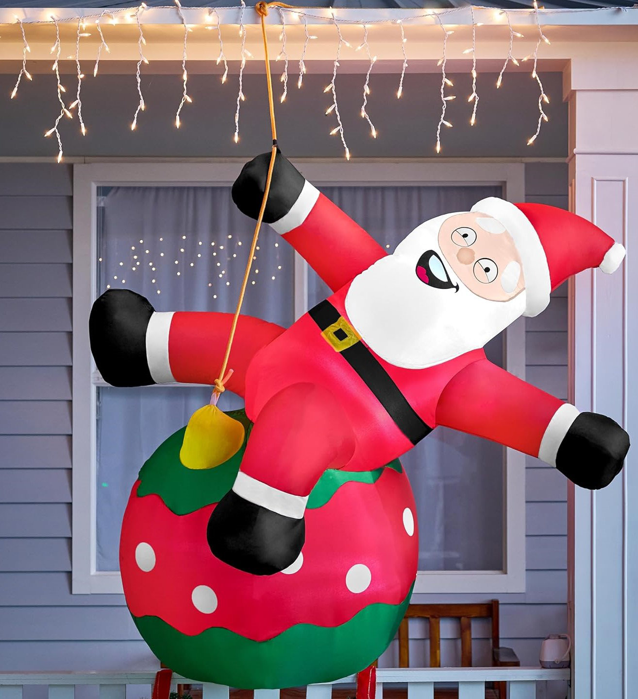 The Holiday Aisle® The 8 FT Tall Christmas Inflatable Santa Swinging on ...