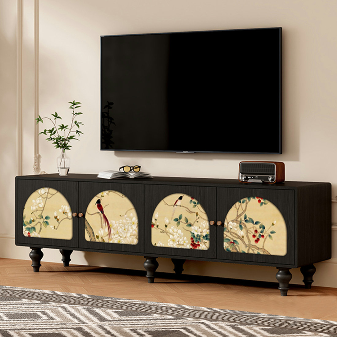 Orxva Galaxy Walnut Wood TV Stand with Closed Cabinets - Wayfair Canada