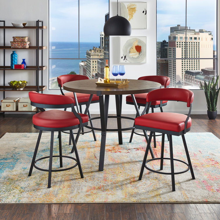 17 Stories Alisier Finish Metal Round Counter Height Table With Vegan ...