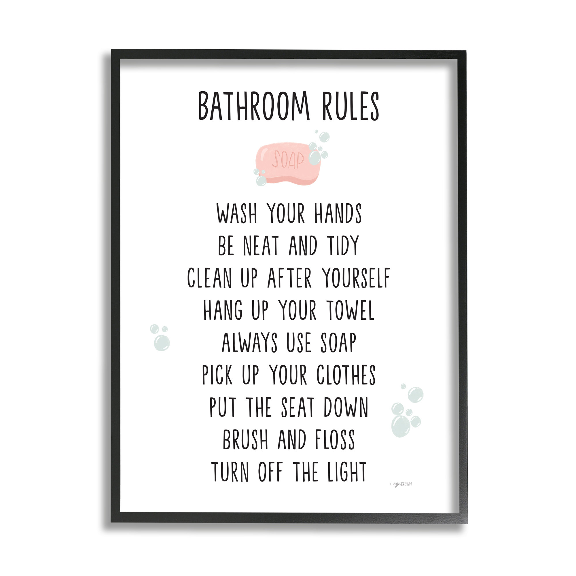 Stupell Industries Bathroom Rules List Soap Bubbles Framed Giclee Art ...