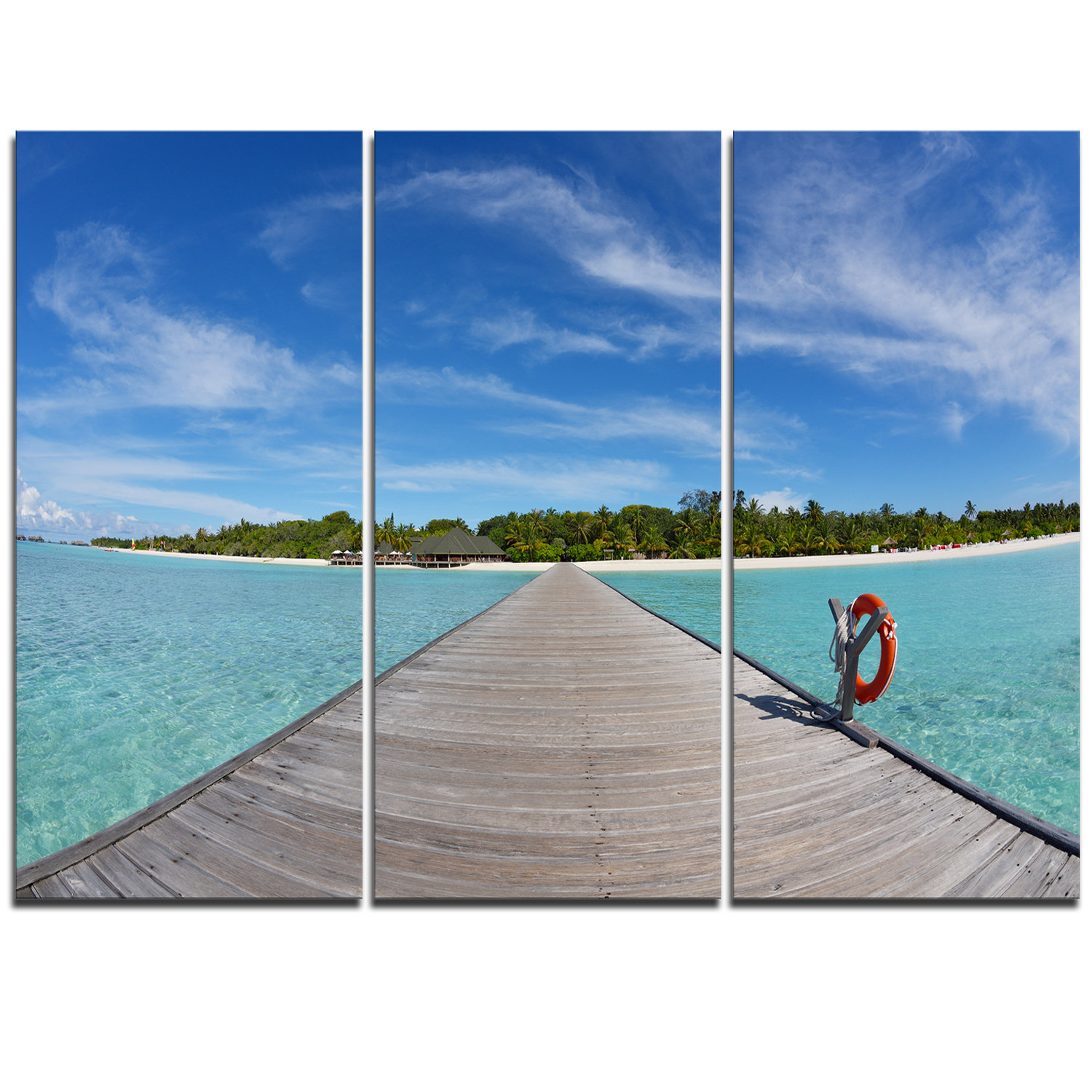 Design Art Wooden Pier at Tropical Beach - 3 Piece Graphic Art on ...