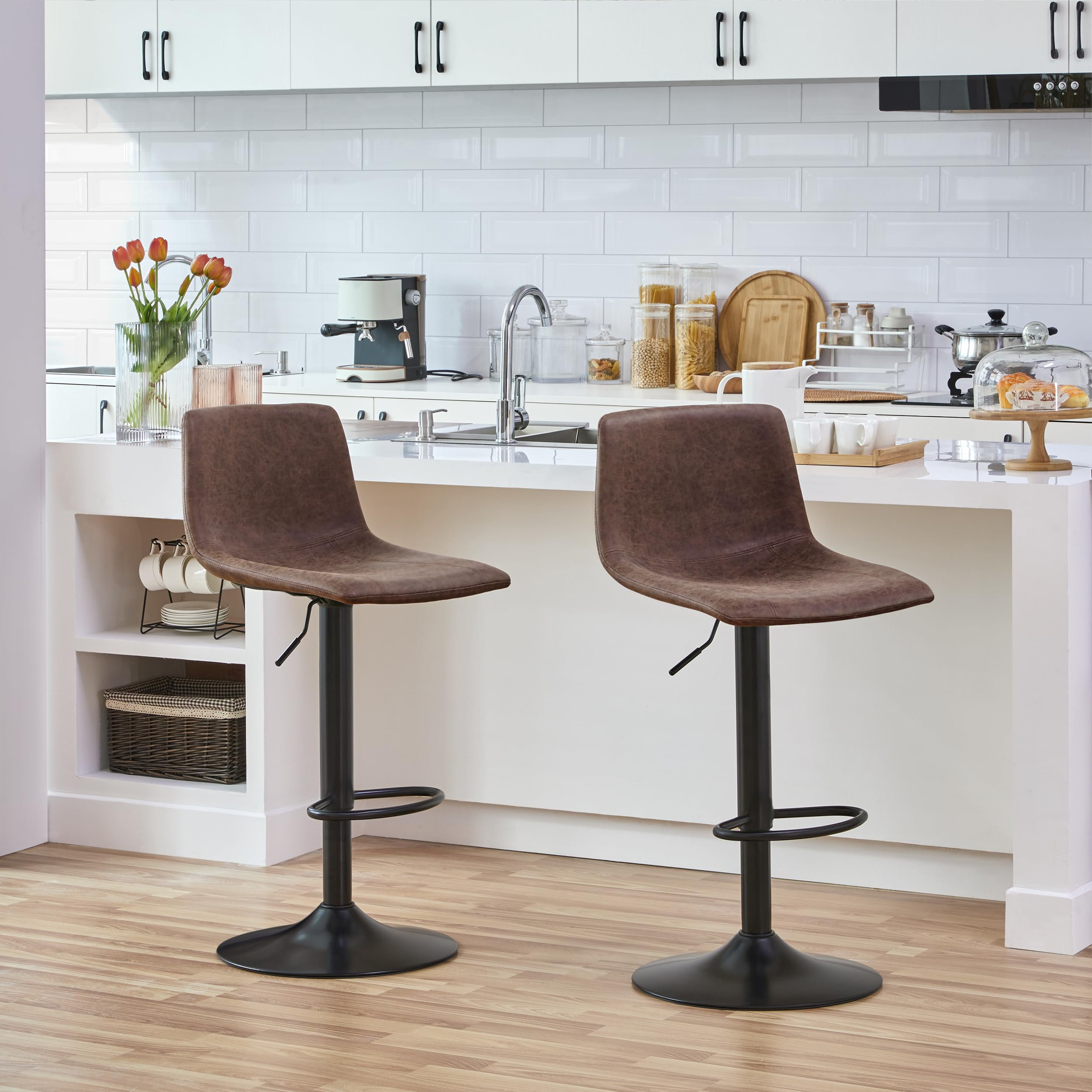 George Oliver Bar Stools Set Of 2, Swivel Counter Height Barstools With ...