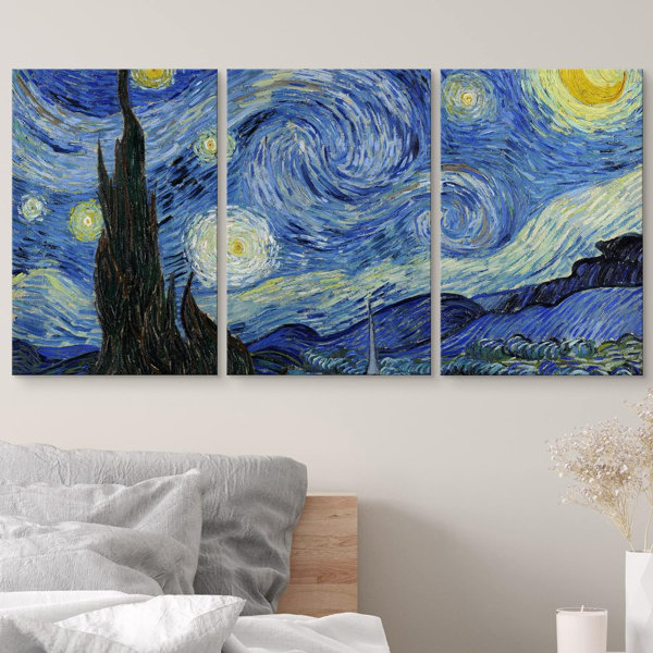 IDEA4WALL Famous Artwork Starry Night By Vincent Van Gogh - 3 Piece ...