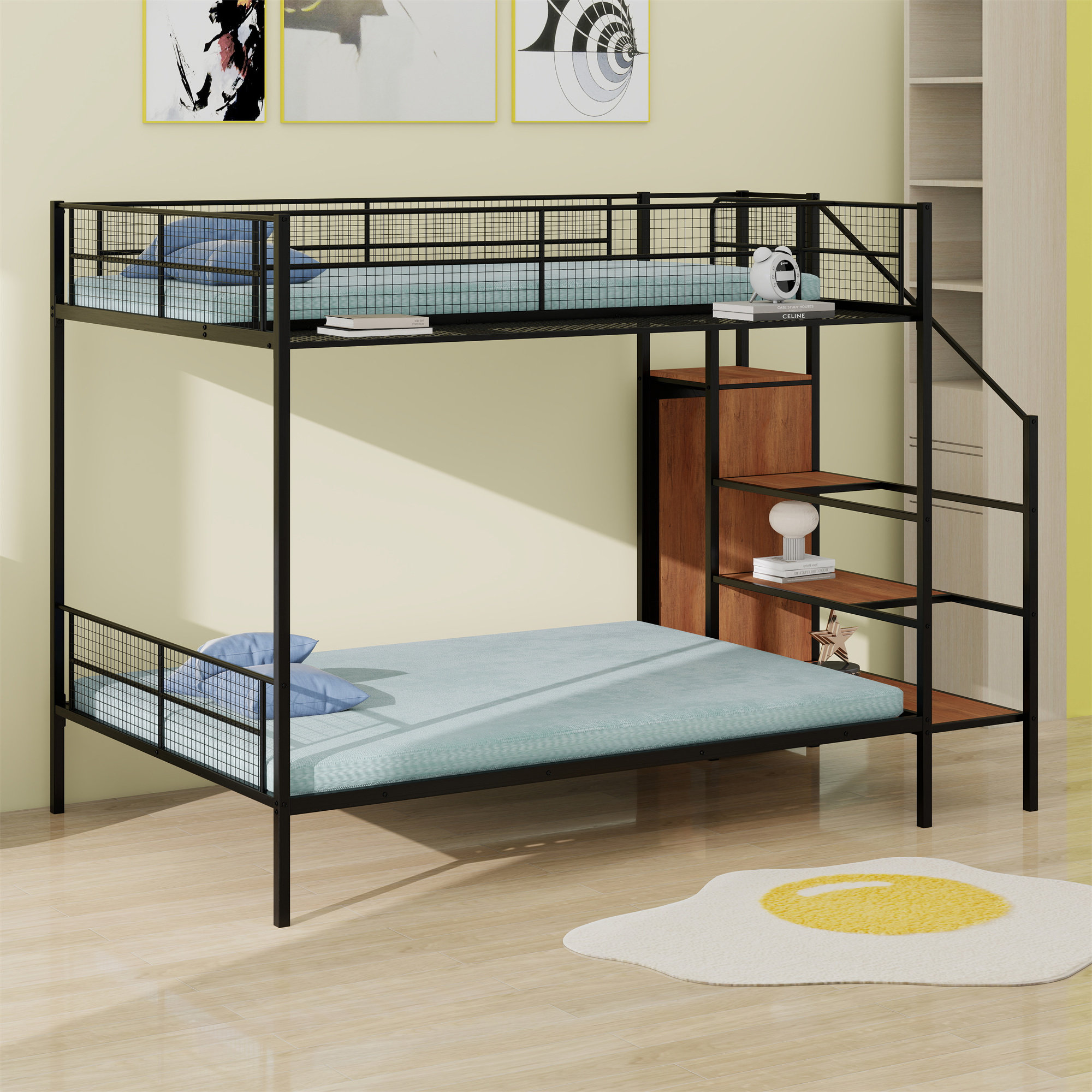 Mason & Marbles Metal Bunk Bed With Wire Shelving And Wardrobe ...
