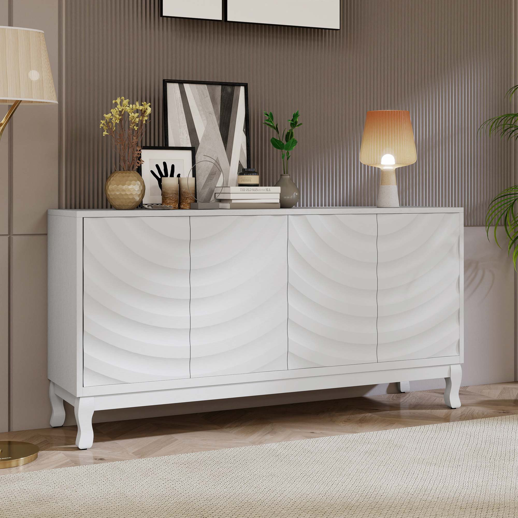 Ebern Designs Arched Wavy Pattern Doors Elegant Sideboard With ...