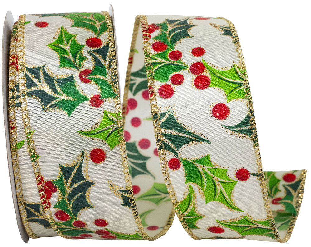 The Holiday Aisle® Multi Holly Value Wired Edge Ribbon | Wayfair