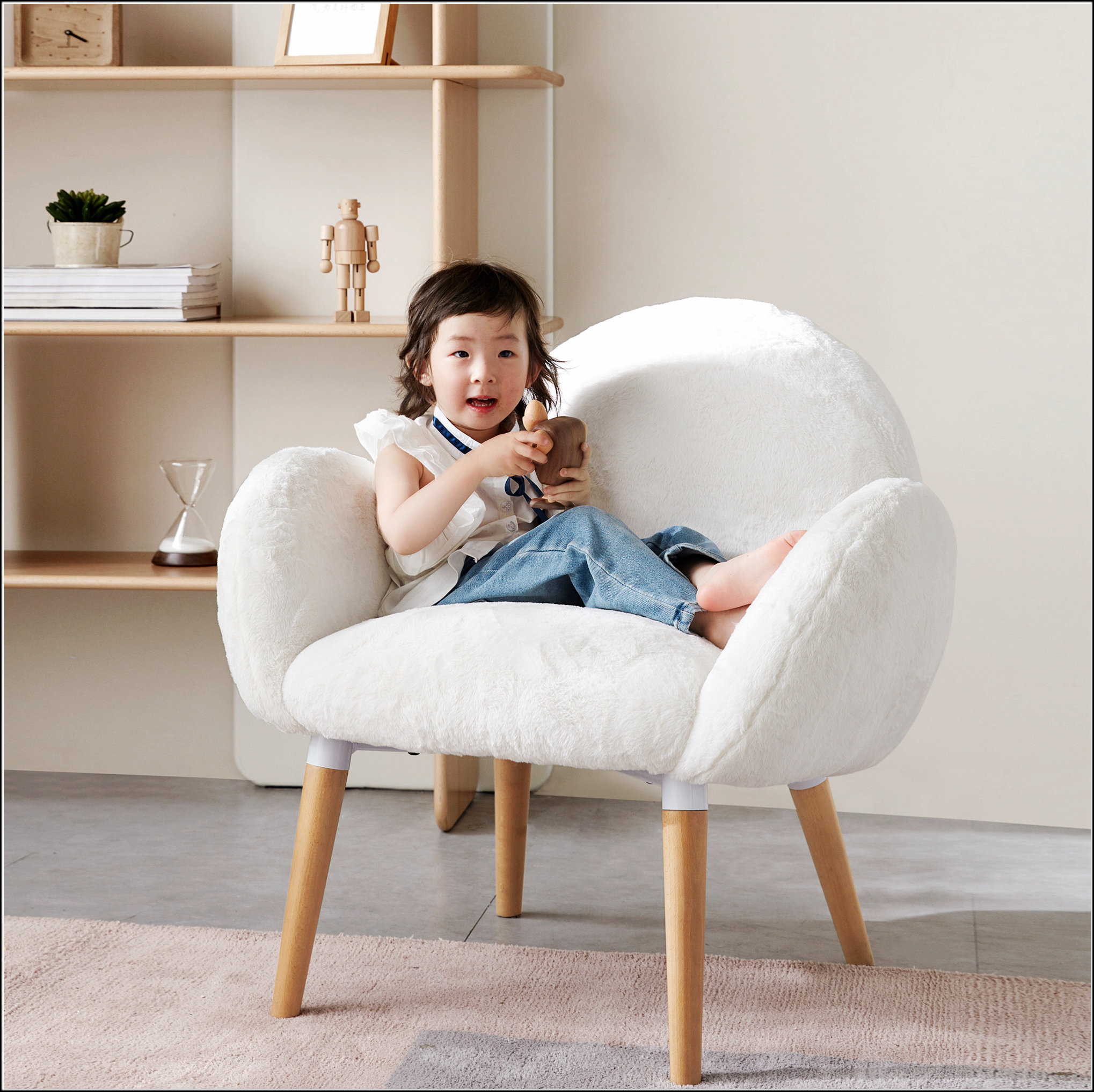 George Oliver Pure solid wood beech frame imitation lamb fabric sofa ...