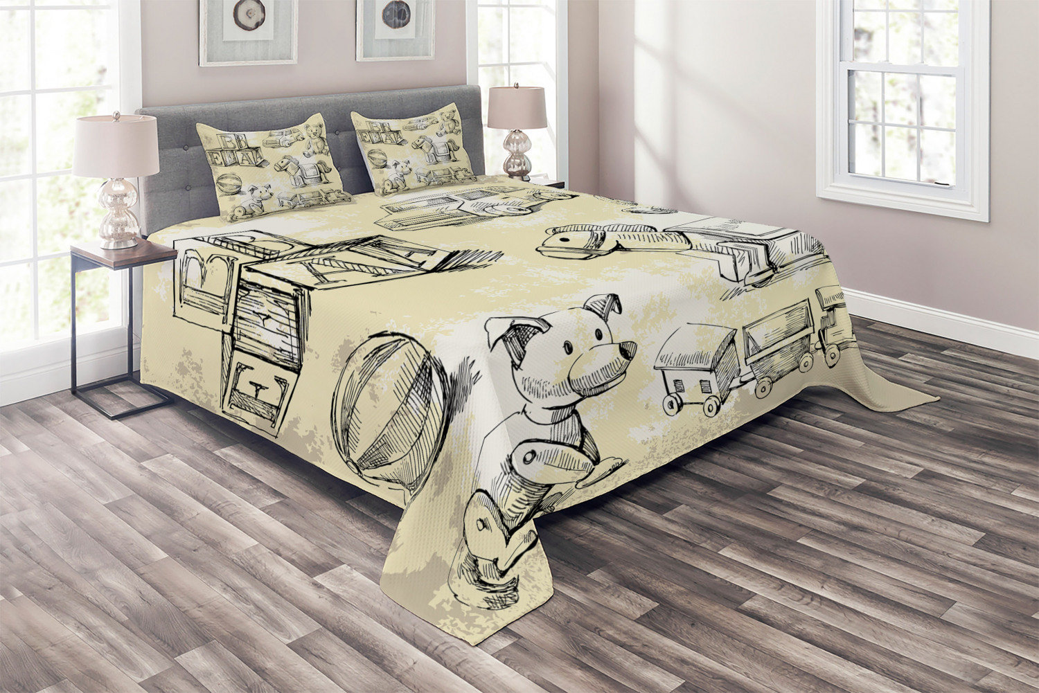 Ambesonne Kids Old Toys on Grunge Setting Coverlet Set | Wayfair