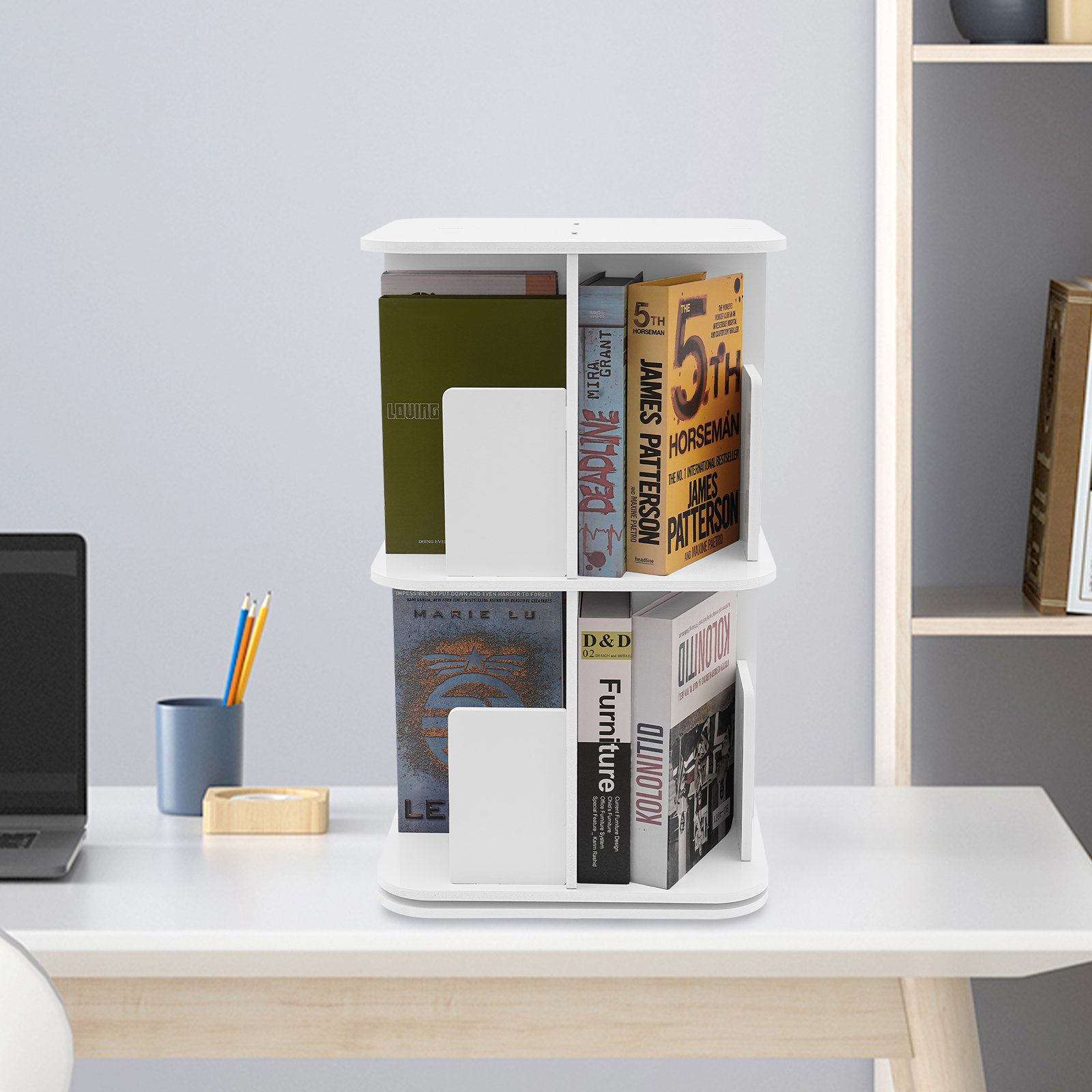 Ebern Designs Jimenes 2-tier Desktop/Corner Rotating Bookcase/Display ...