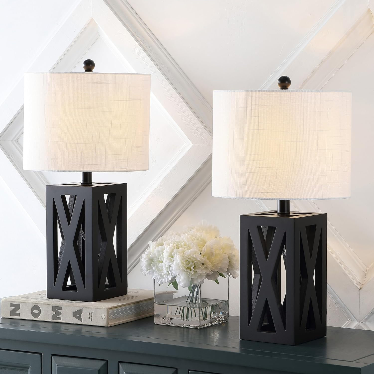 Gracie Oaks Led Table Lamps Set Of 2 - Rustic Wood Black Lamps With ...