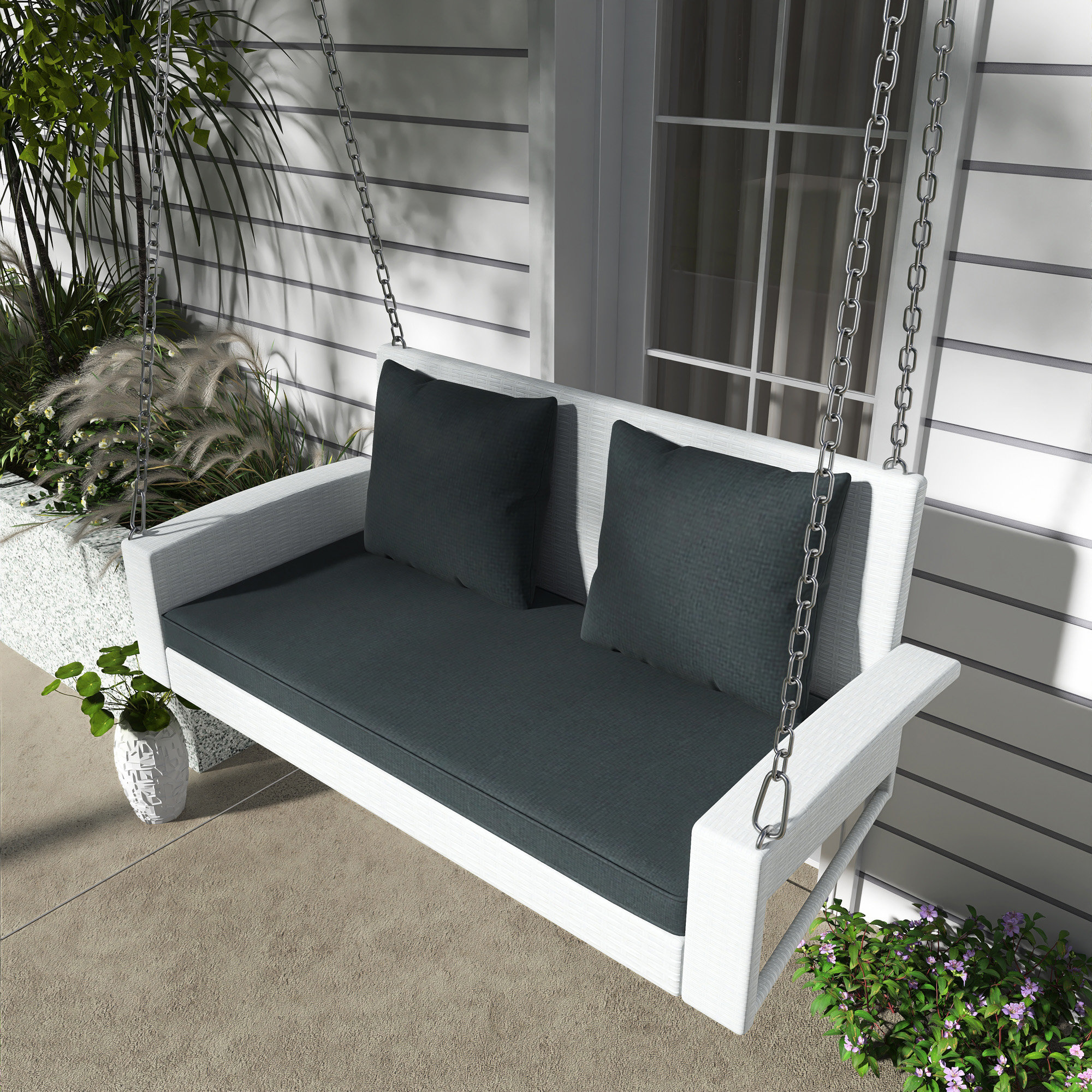 Winston Porter 2-Person Wicker Hanging Porch Swing With Chains | Wayfair