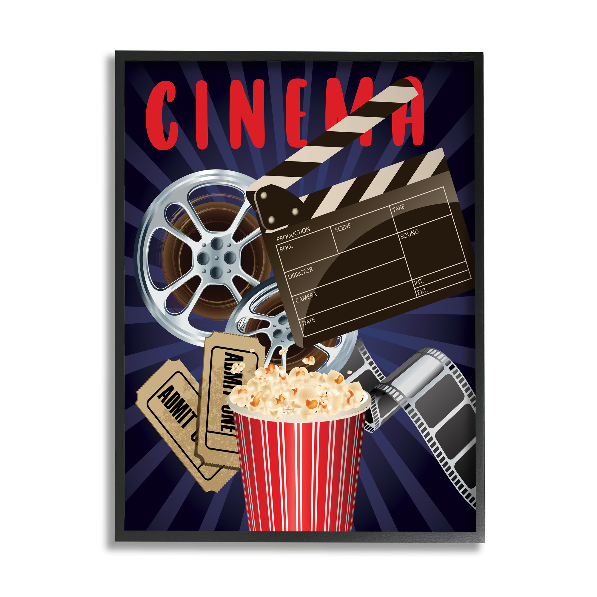 Stupell Industries Cinema Movie Reel Popcorn Entertainment Sign Art By ...