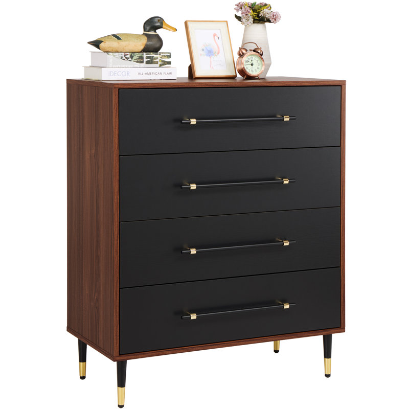 George Oliver 4 Drawer Mid Century Modern Bedroom Dressers with Black ...