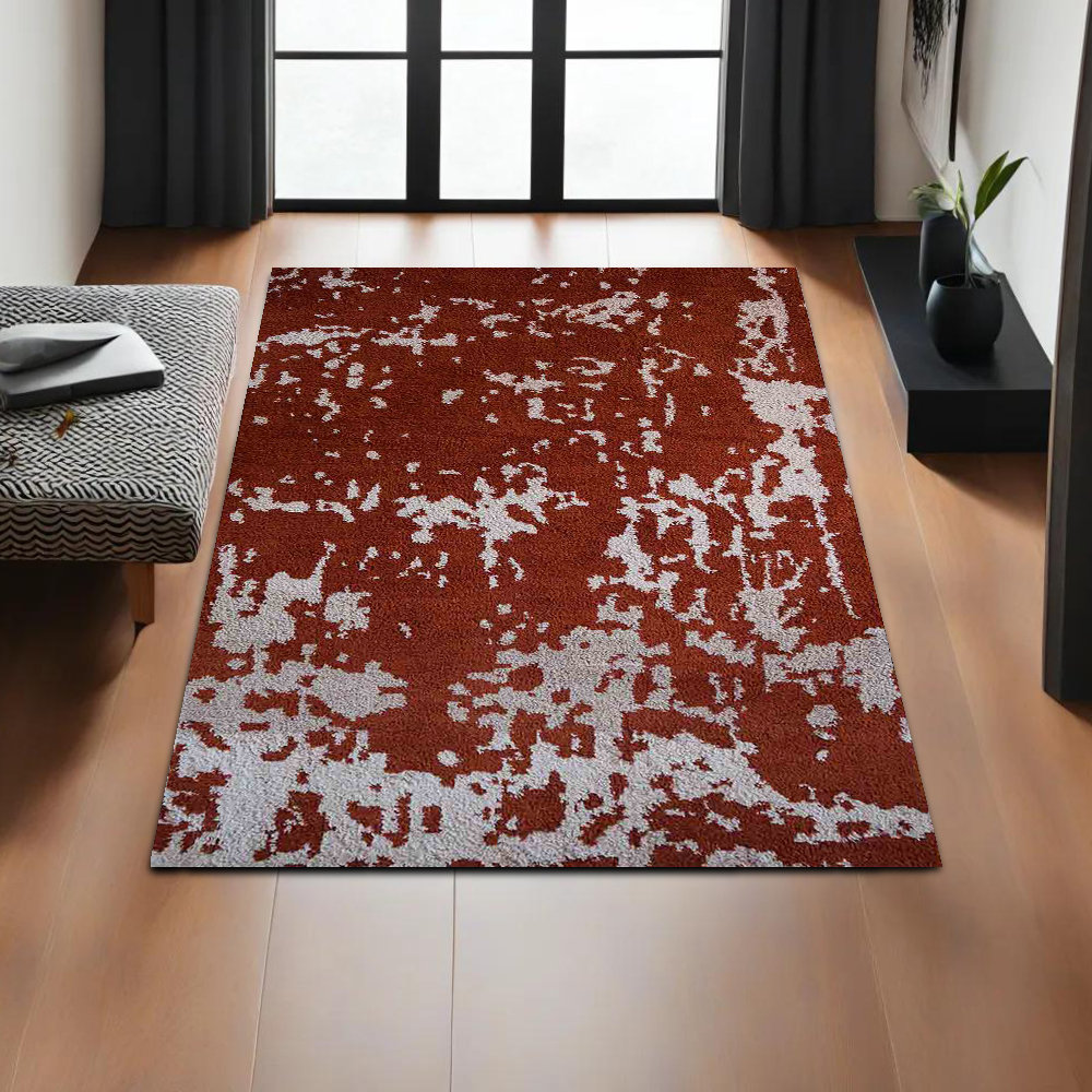 17 Stories Premium Quality Abstract Hand Knotted Silk Red-Beige Color ...
