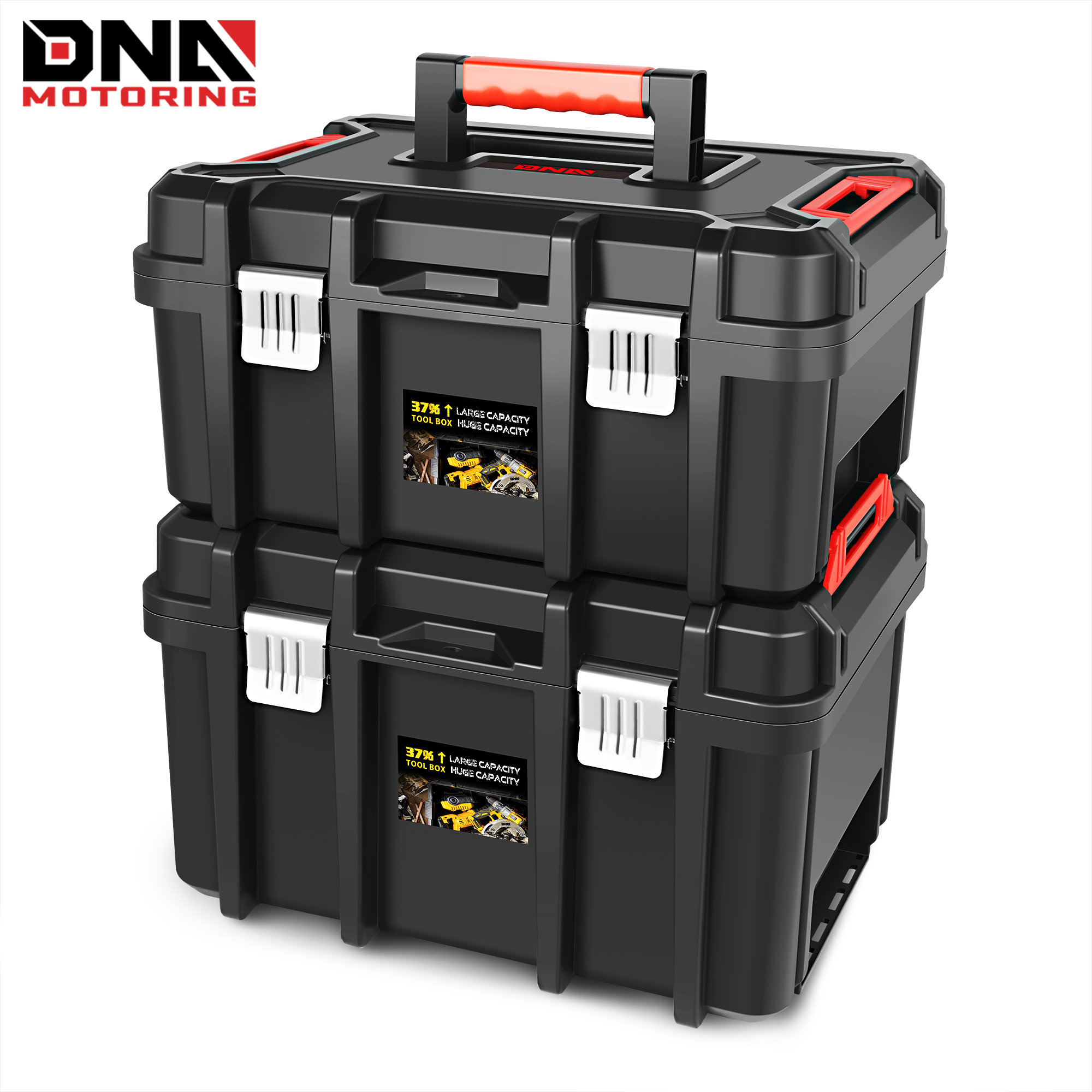 DNA Motoring 2pcs Tool Boxes Set - Lockable Organizer Storage Portable ...