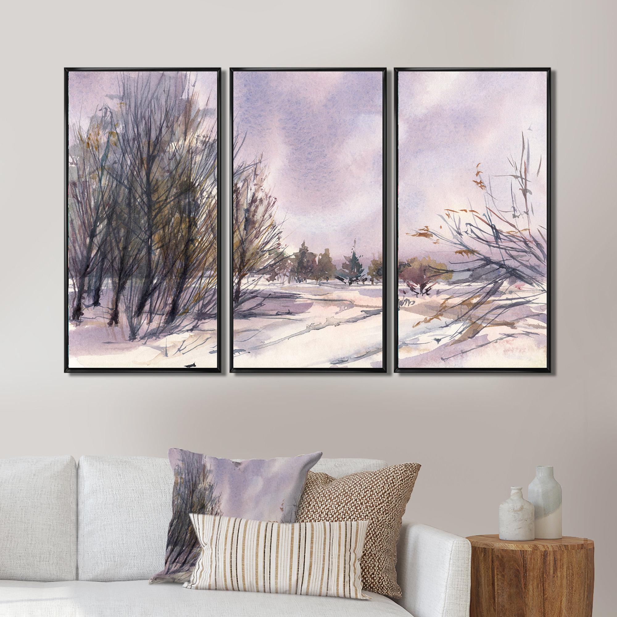 Red Barrel Studio® Winter Landscape With Snowy Tones - 3 Piece Floater ...