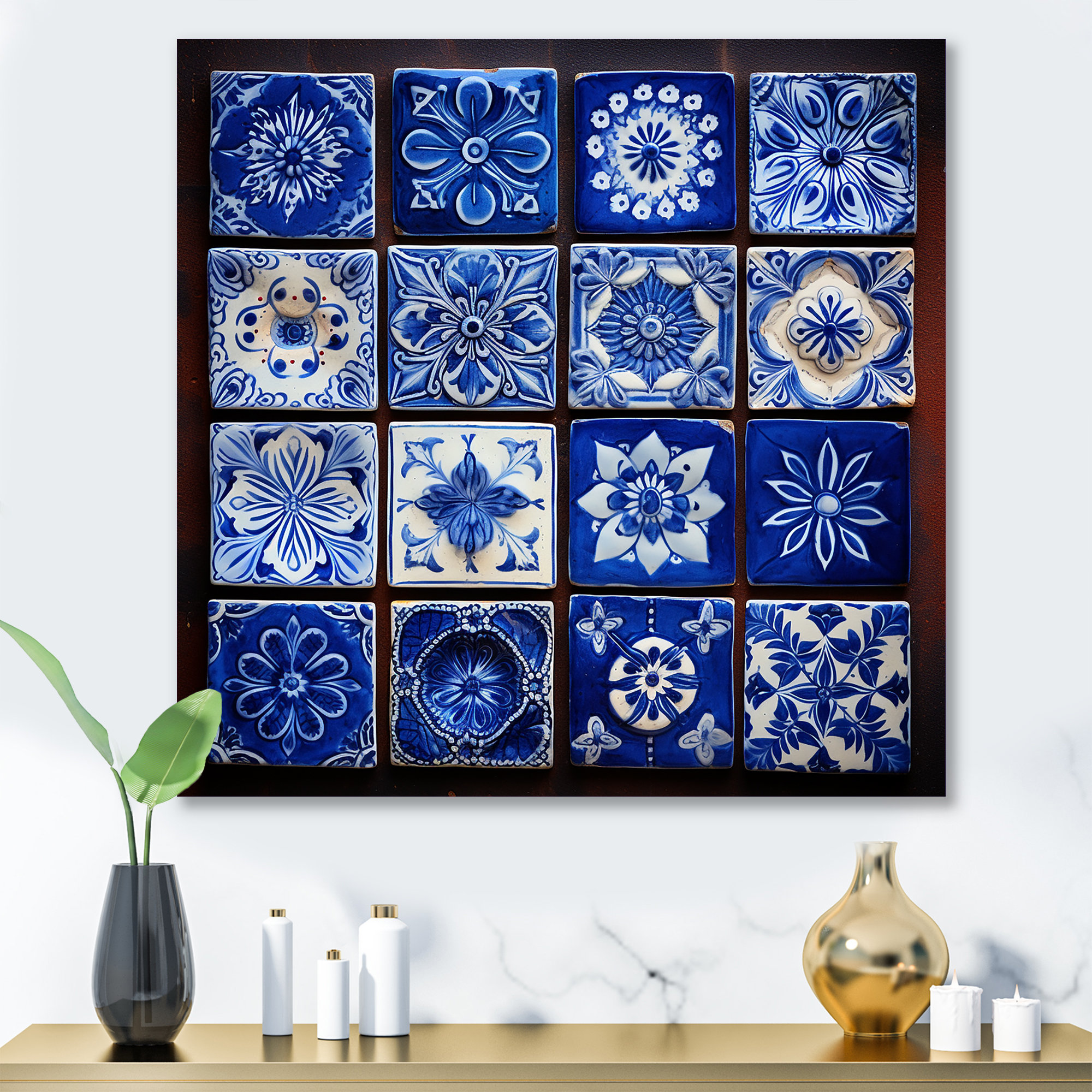 Bungalow Rose Boho Turkish Blue Tiles 3 - Boho Tiles Metal Wall Art ...