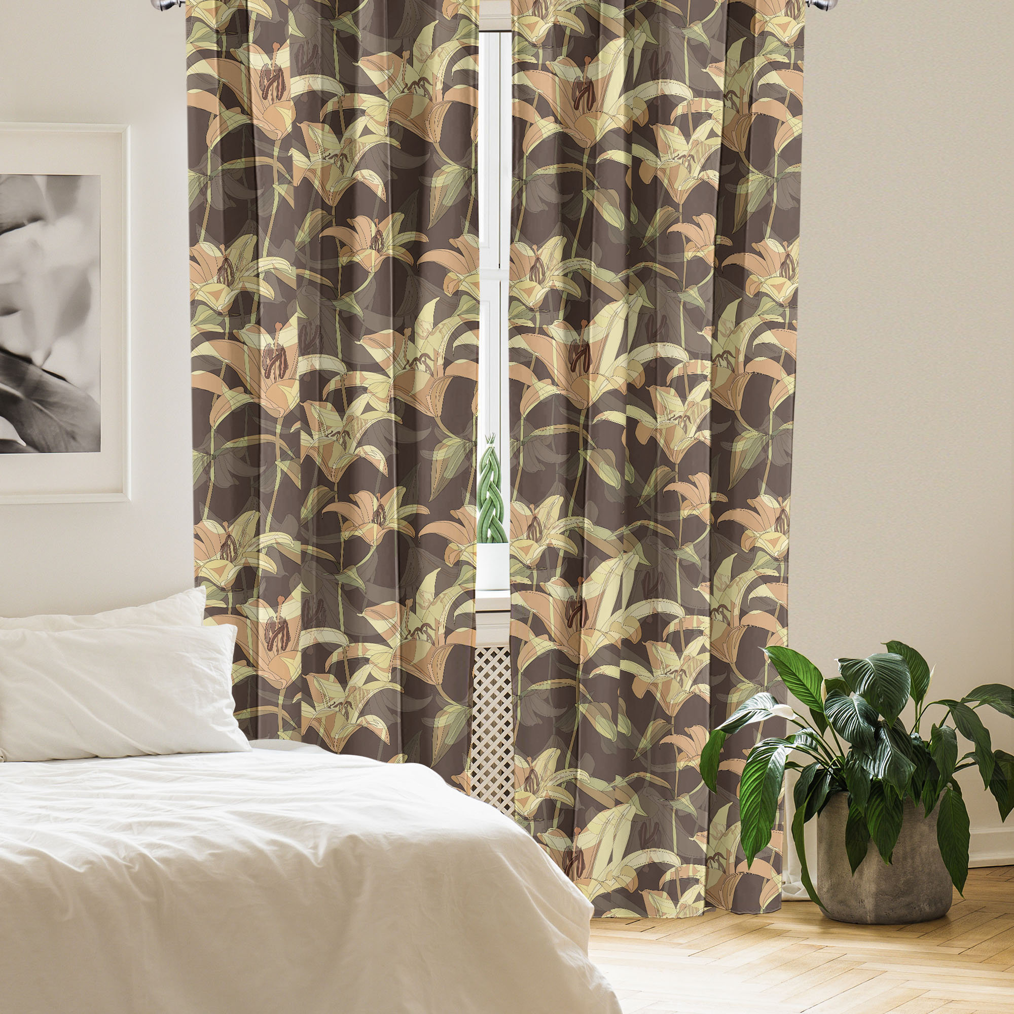 East Urban Home Lily Flowers Curtains Modern Woods Floral-425011 | Wayfair