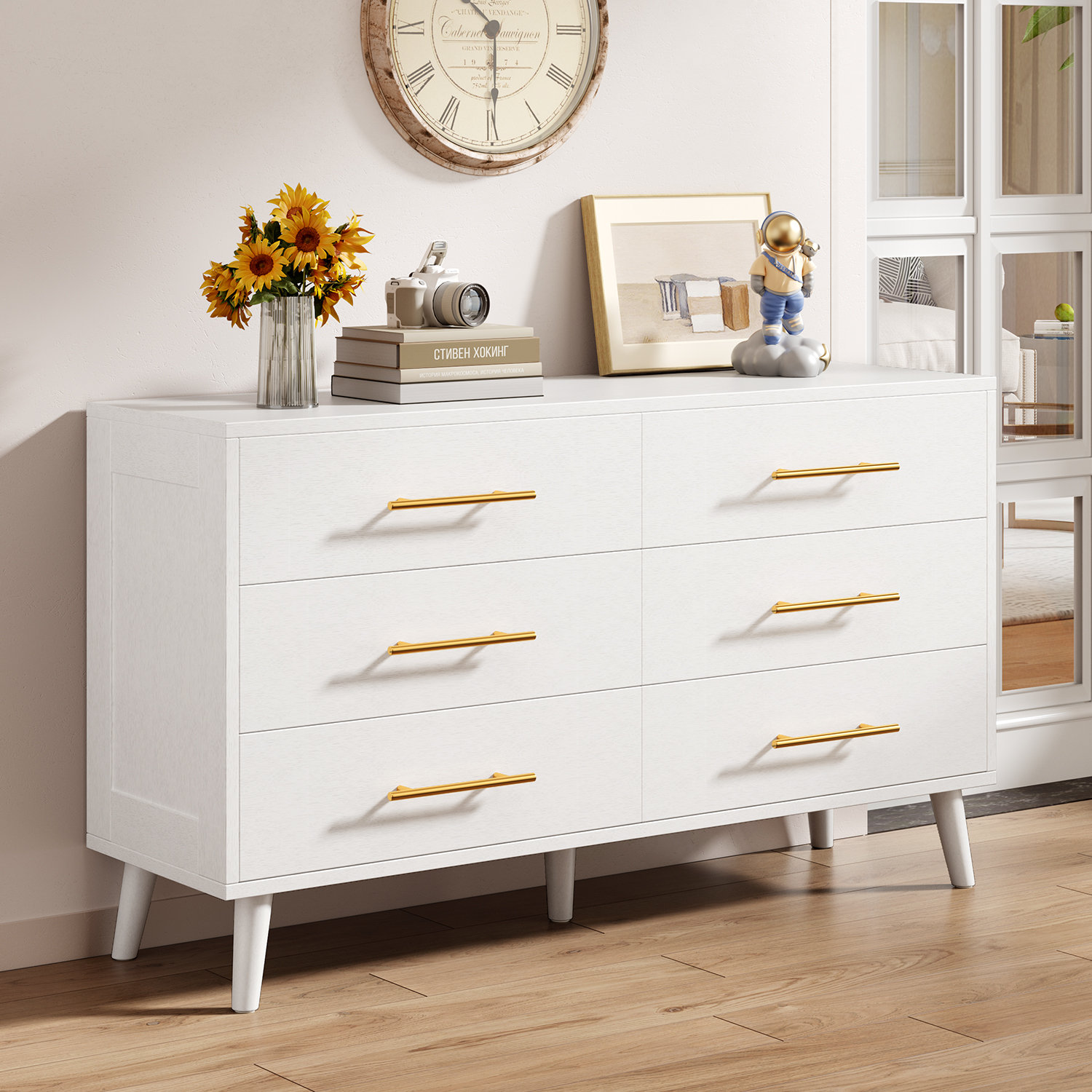 Ebern Designs 6 Drawer Dresser For Bedroom, Chest Of Drawers With Metal Handles & Reviews | Wayfair