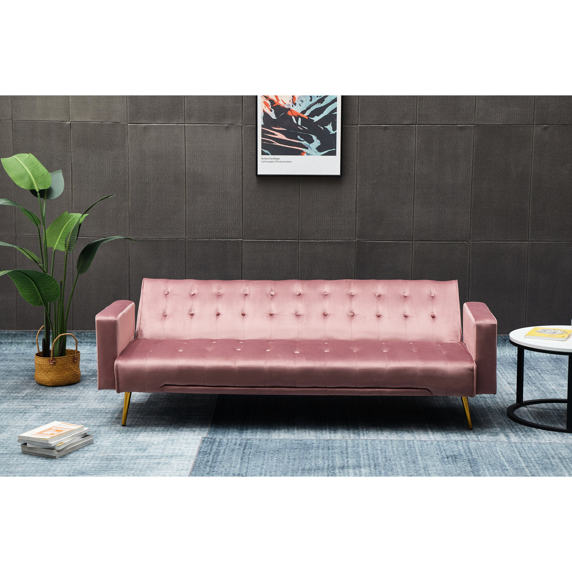 Mercer41 Rose Bed With 3 Seats, Metal Legs, Velvet Sheath, Solid Wood ...