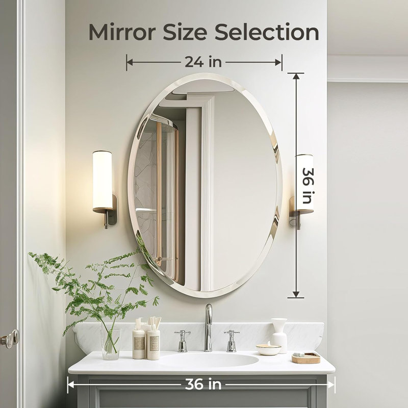 Latitude Run® Elegant Frameless Oval Wall Mirror Beveled Edge Bathroom ...