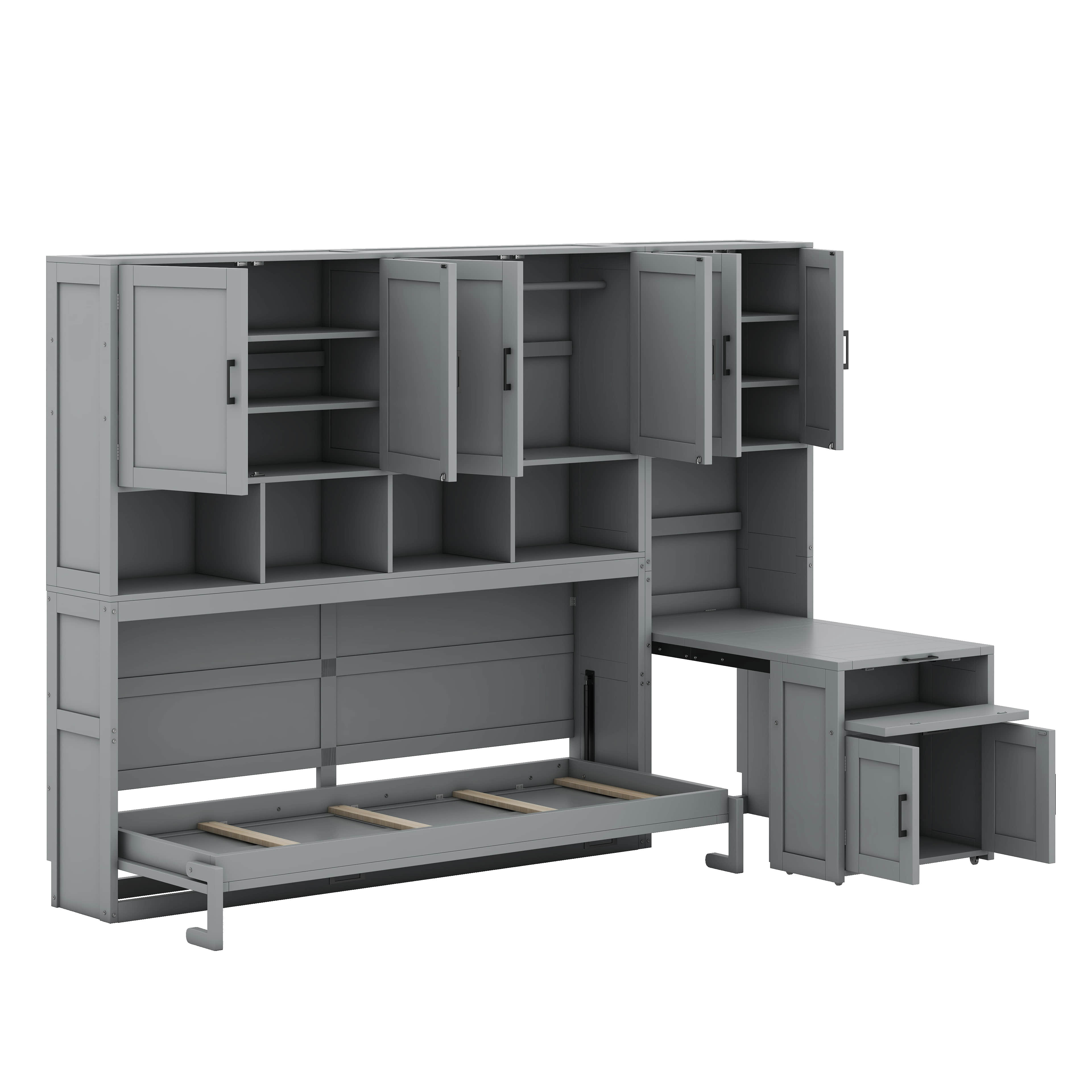 Red Barrel Studio® Twin Murphy Bed Frame With Closet Drawers And Desk ...