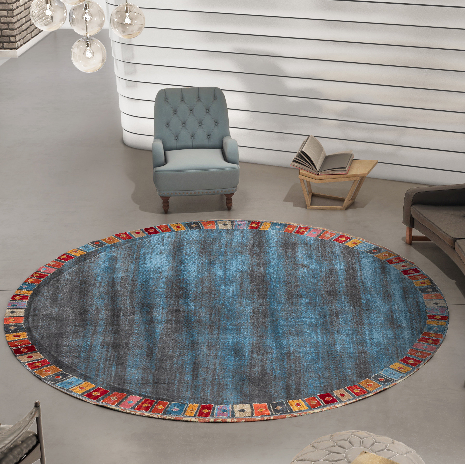 Union Rustic Twila Oriental Blue/Orange/Gray Area Rug | Wayfair