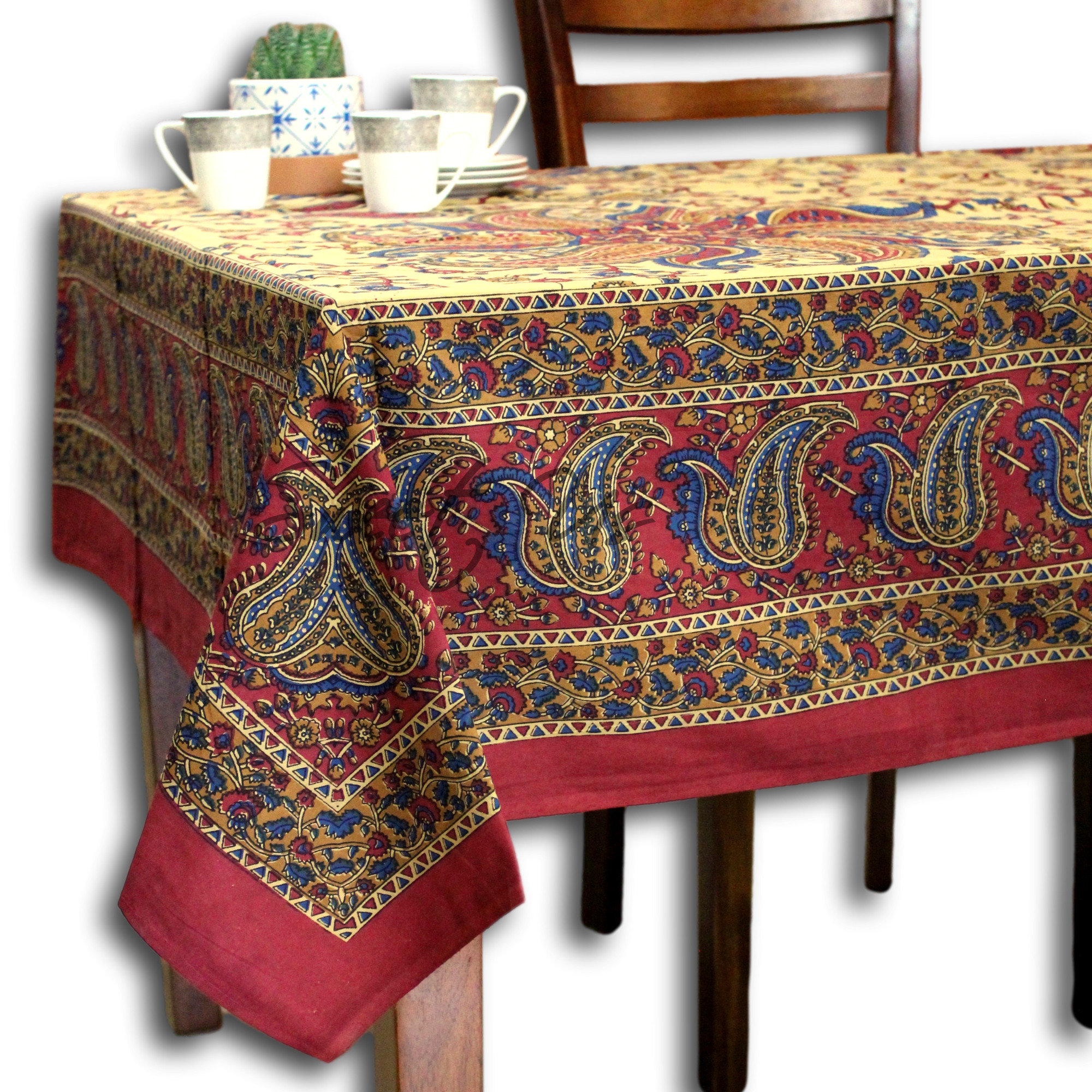 Sweet Us Cotton Block Print Paisley Floral Tablecloth For Rectangle ...