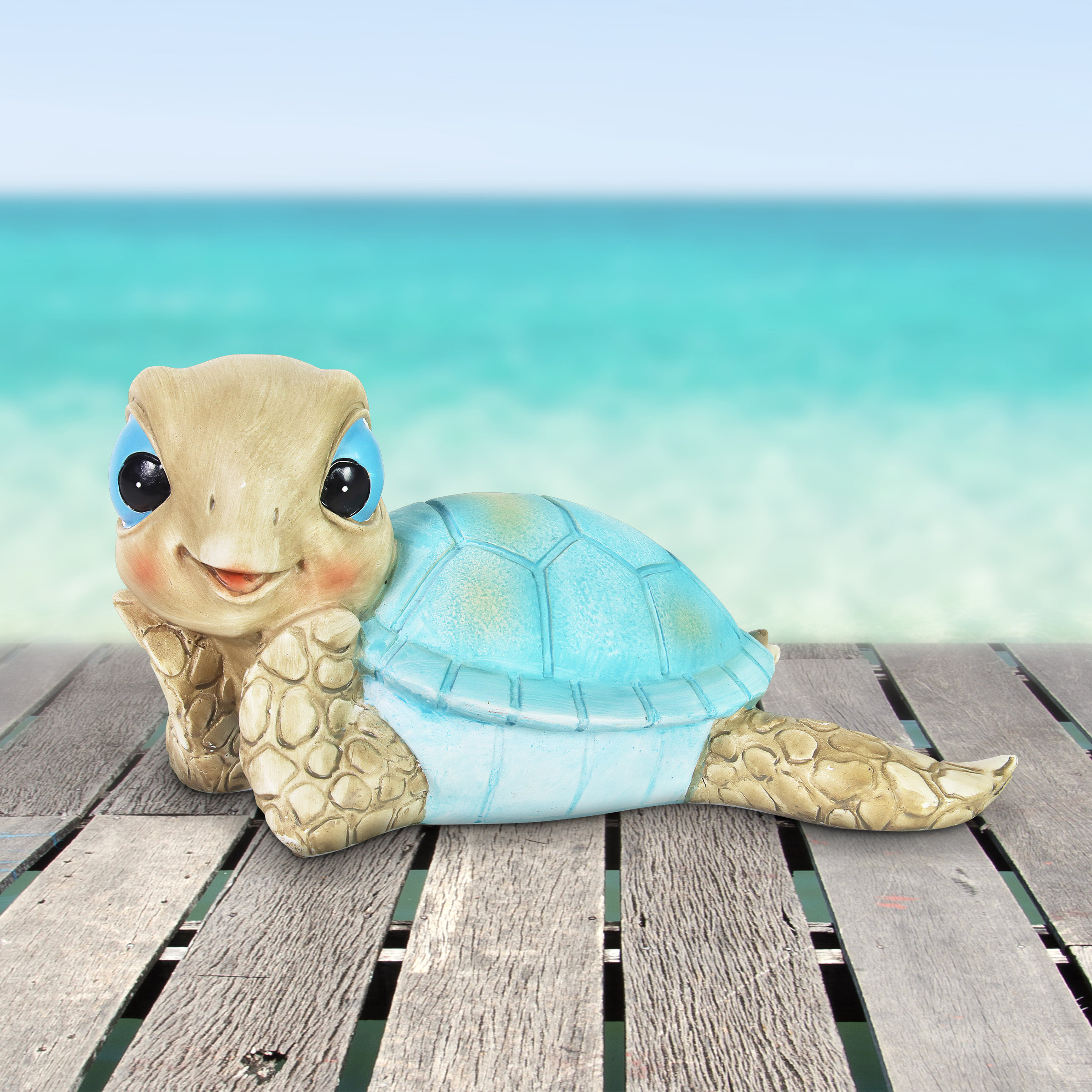 Exhart Hand Painted Sunning Beach Turtle Décor, 9.5 by 5.5 Inches ...