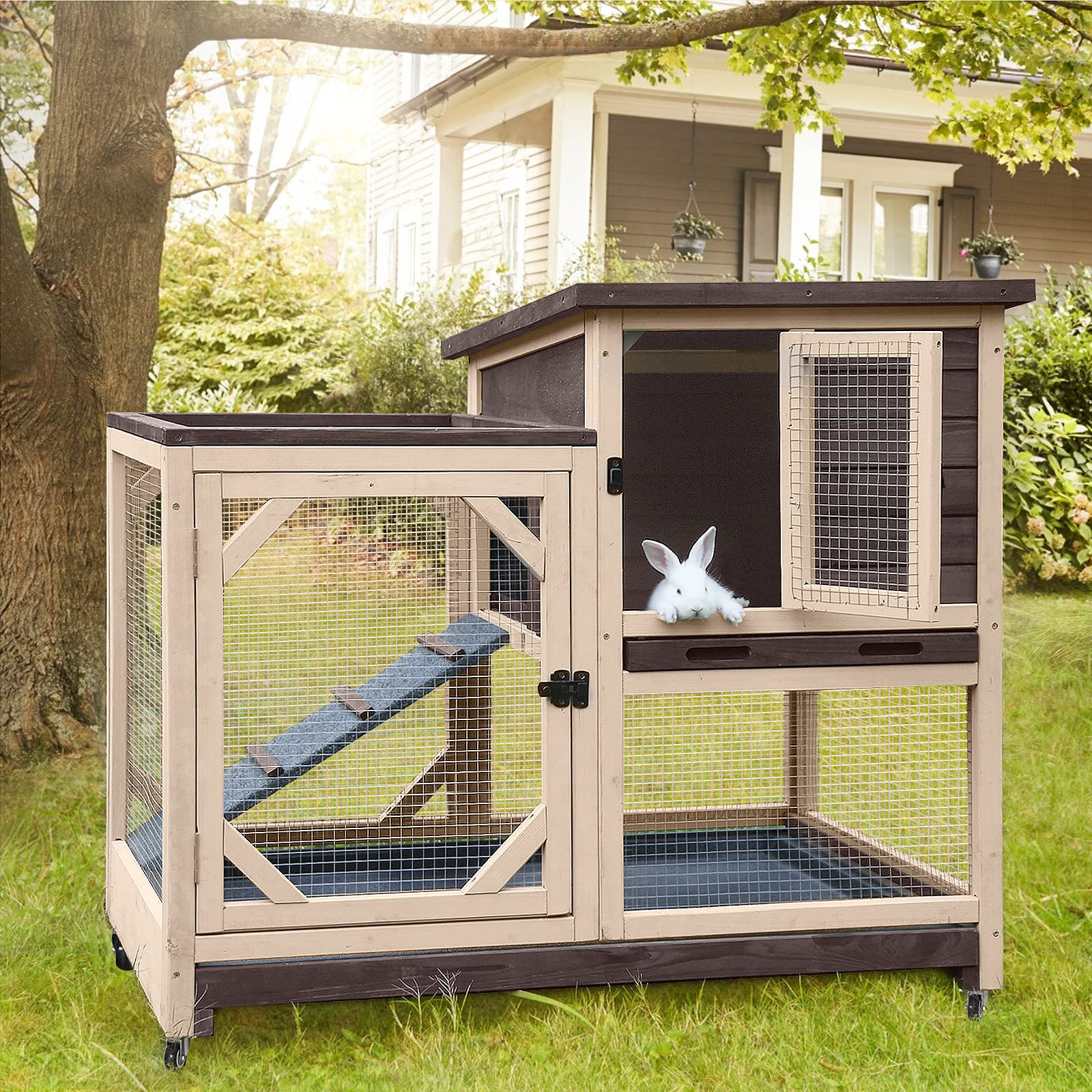 Ophelia & Co. 2-story Rabbit Hutch With Chew-proof Ramp & Pull-out ...