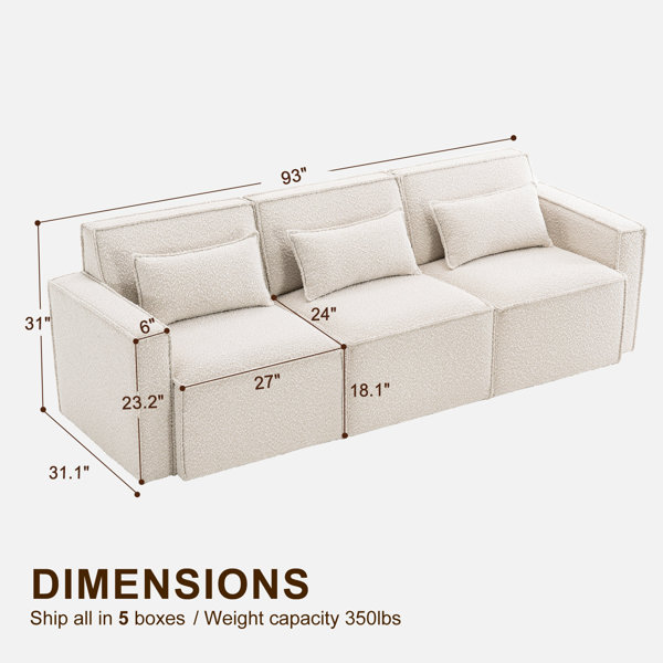 Ebern Designs Taufner 93'' Upholstered Sofa | Wayfair